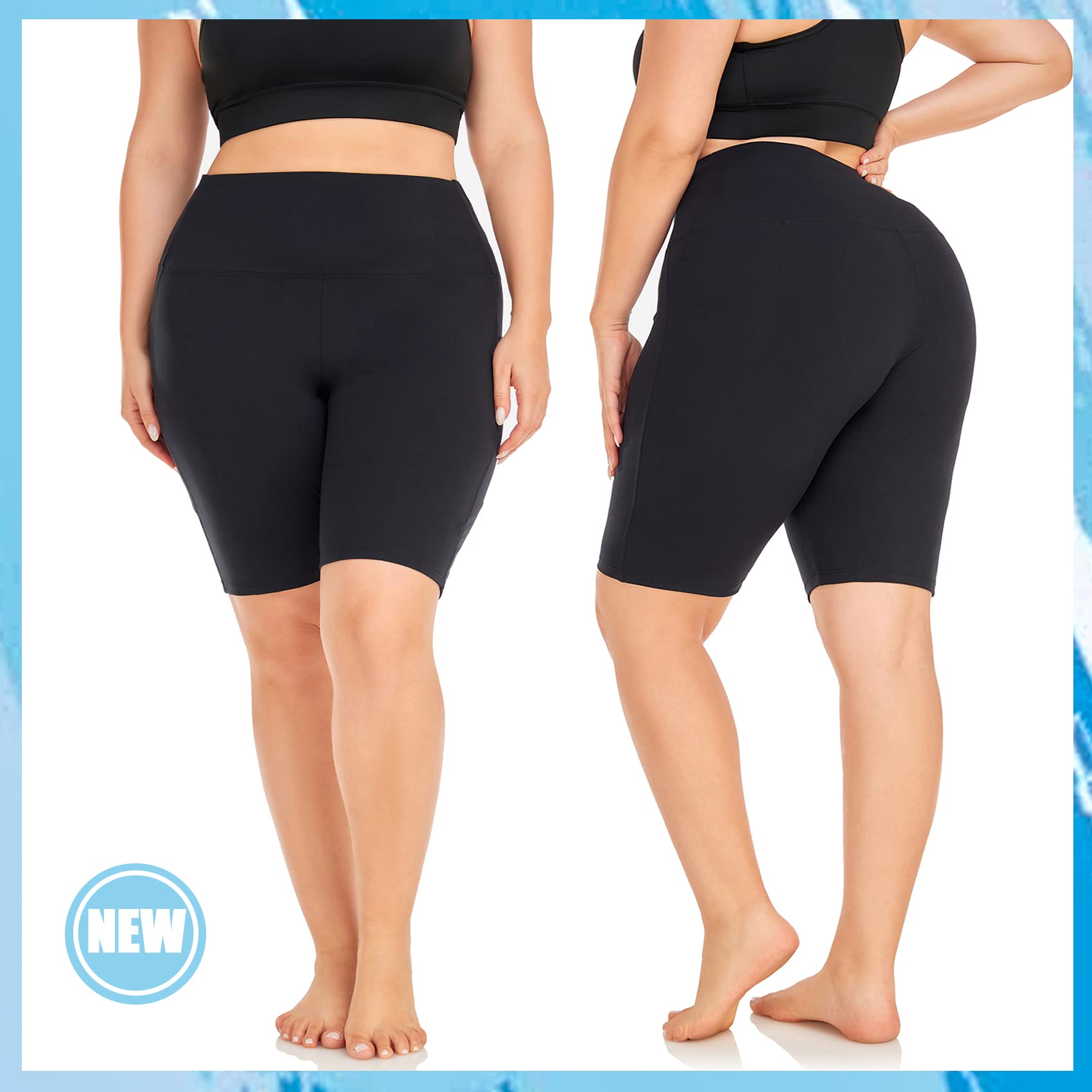 NEW YOUNG 3 Pack Plus Size 8" Biker Shorts for Women-High Waist Tummy Control Black Workout Spandex Soft Yoga Shorts Summer