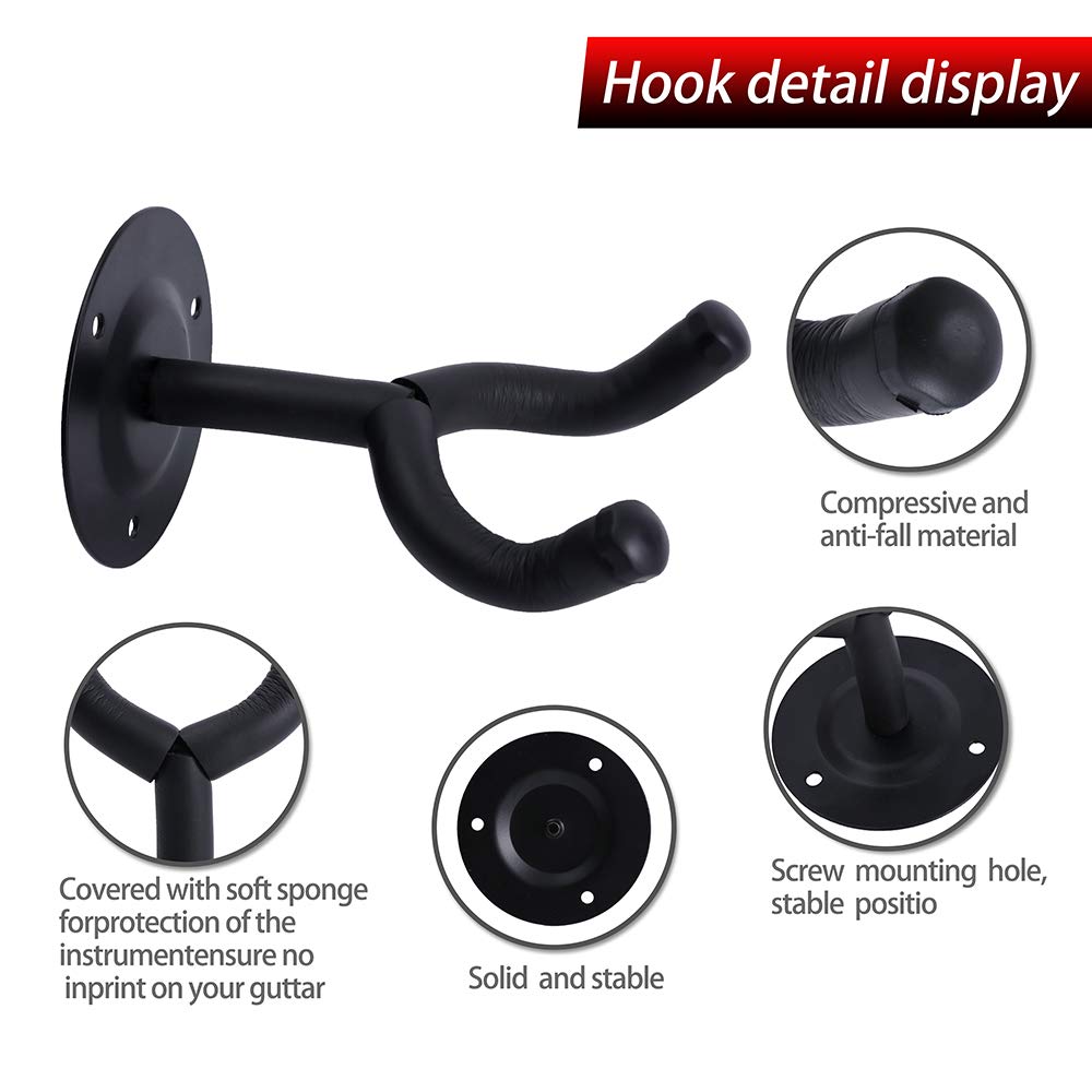 HONESTY Guitar Hanger, 4-Pack,for Wall Hangers, Premium Guitar Hooks Perfectly Displayed in Music Retail Stores/Bedrooms/Bars, Black