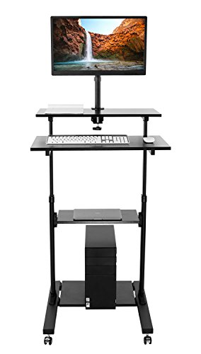 Mount-It Mobile Stand Up Desk / Height Adjustable Computer Work Station Rolling Presentation Cart With Monitor Arm (MI-7942B), Black