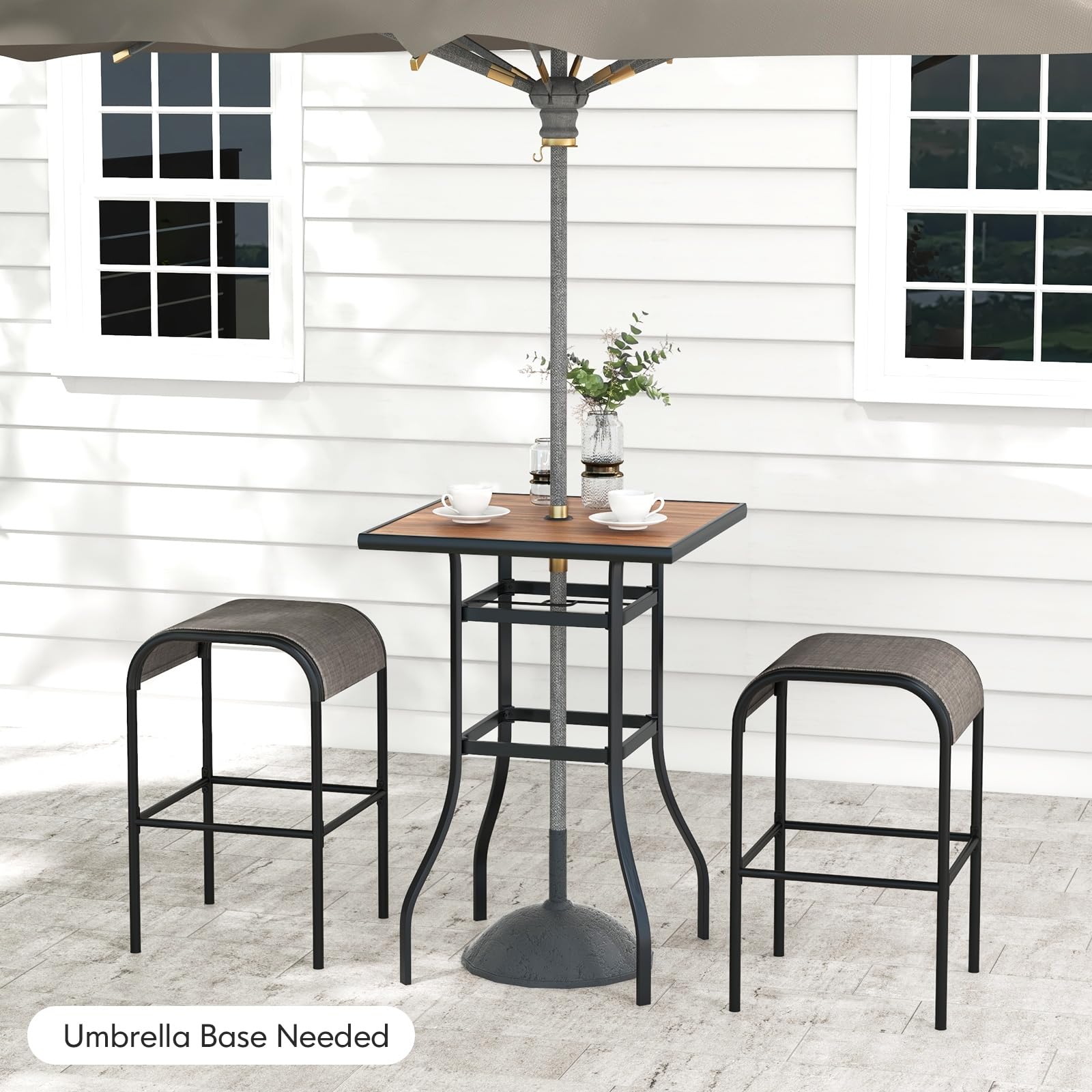 Tangkula Outdoor Bar Stools Set of 4, 30" Bar Height Bistro Stools with Breathable Fabric Seat & Heavy-Duty Metal Frame, Backless Bar Chairs with Curved Seats for Patio, Poolside, Backyard (4, Coffee)