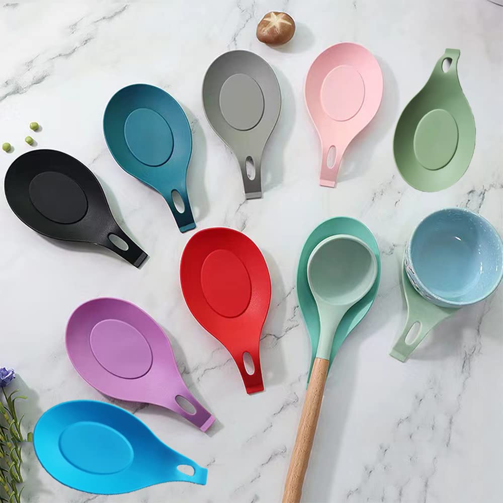 MTOMDY 10 Pieces Set Kitchen Silicone Spoon Rest,Spoon Rest For Kitchen Counter,Holder Colorful Spatula Holder Rest Kitchen Tool,for Cooking Spatula, Ladle, Brush