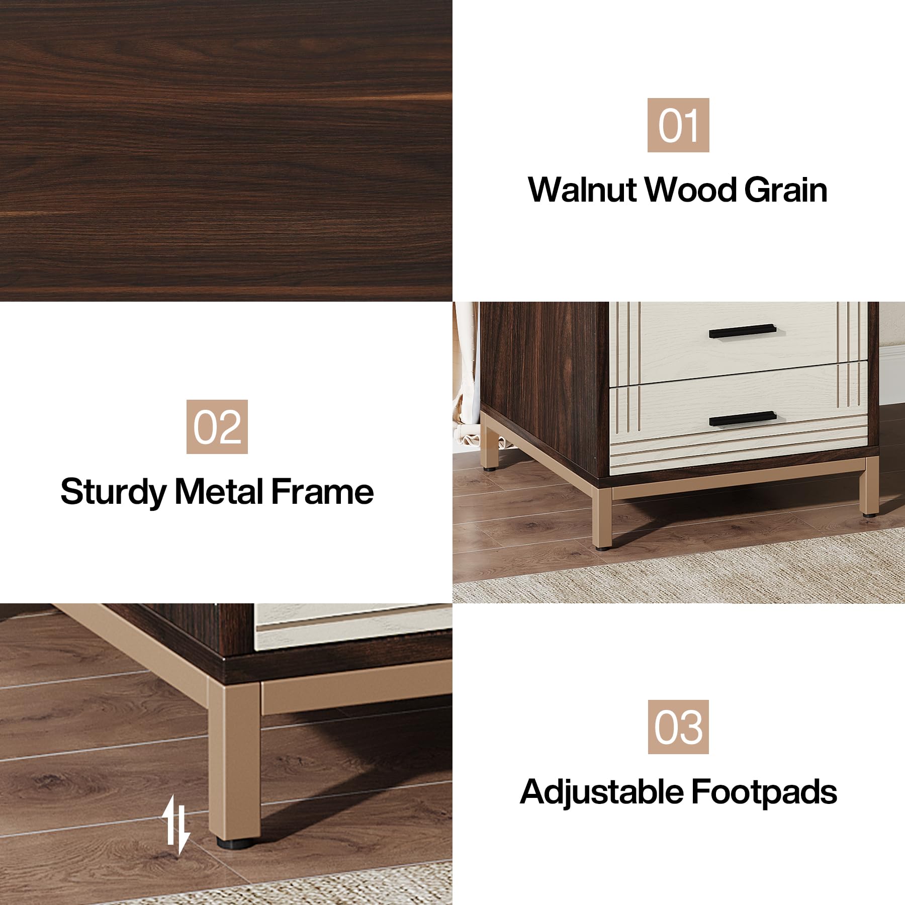Tribesigns 61-Inch Computer Desk with 4 Drawers, Mid-Century Modern Office Desk with Storage, Wood Study Writing Table for Home Office, Study Room, Bedroom, Brown & Beige