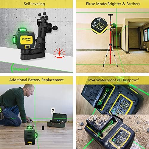 Laser Level, 3x360 3D Green Laser Level for Construction, 3 Plane Leveling and Alignment Cross Line Laser Level Self Leveling Kit, Laser Level Tool with 12 Lines, class II, 1mW