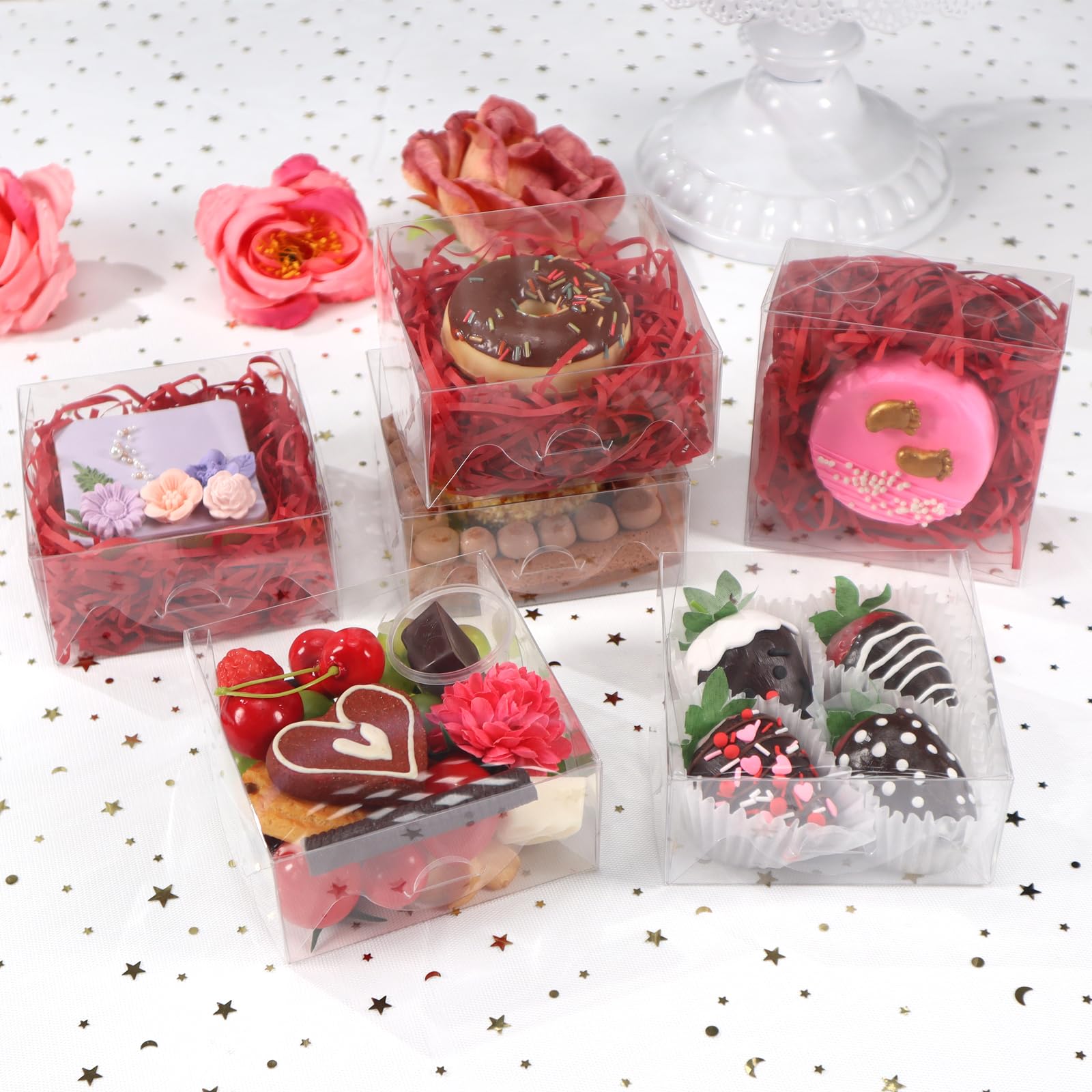 TEMLQPACK 20pcs 4x4x2 Inch Bakery Boxes with Window Cookies Boxes Soap Box Chocolate Truffle boxes Macaron Boxes Gift Treat Boxes for Cake Browine pastries, Dount or gifts goodies Party Favor