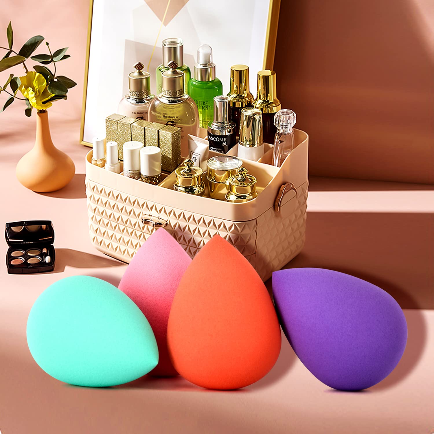 Sokurang Latex free muti-color teardrop beauty blender, egg shape makeup sponge for blending, 4 pack make up sponges for face, set of 4 pcs, great gift for woman.…