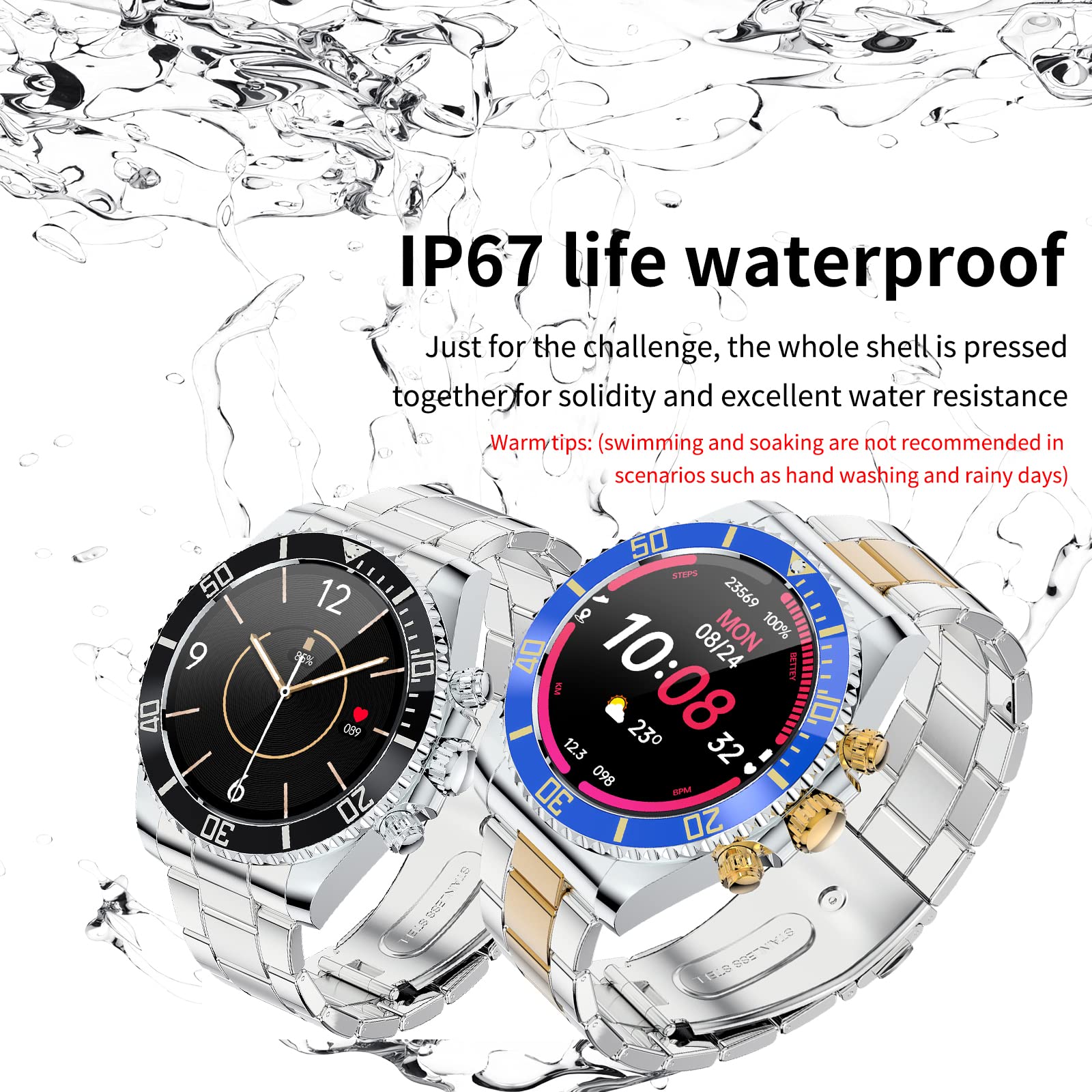 Smart Watch for Android Phones Answer Make Calls SMS Reminder Smartwatch Compatible iPhone Bluetooth Stainless Steel Fitness Watch Men Smart Watches for Men Reloj Inteligente
