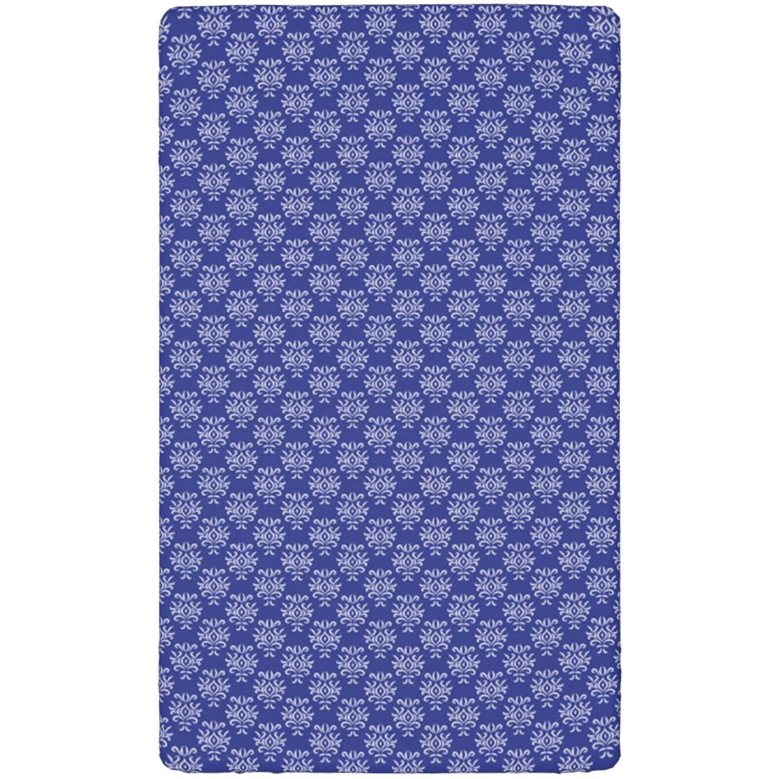 Royal Blue Themed Fitted Crib Sheet,Standard Crib Mattress Fitted Sheet Ultra Soft Material-Baby Sheet for Boys Girls,28“ x52“,Royal Blue and White