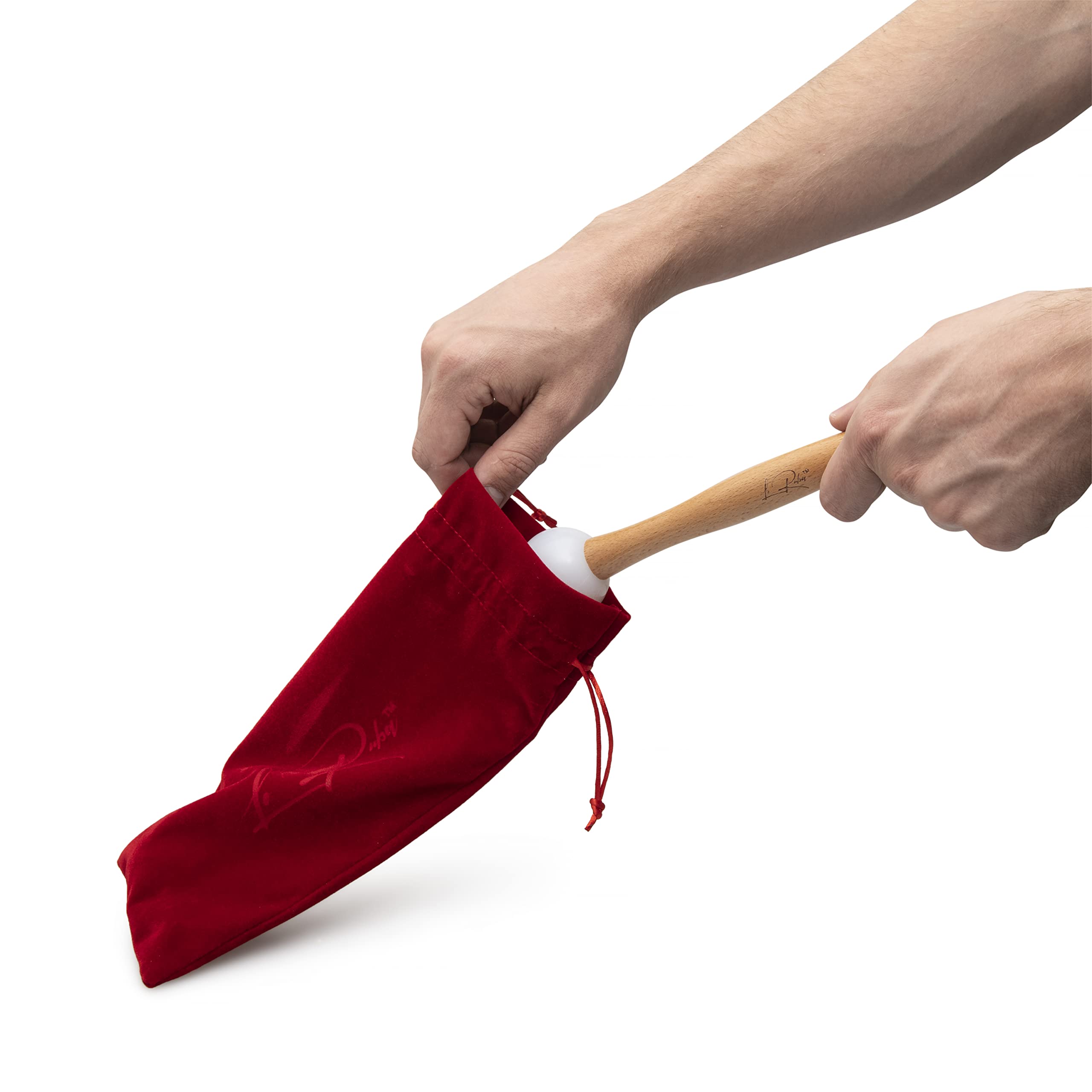 LO RUBA 2x Rubber Mallets For Playing Crystal Singing Bowl Striker 8.7” Long With 0.9” Thick Handle Made From Beech Wood And 1.8” Rubber Ball Made of Semi-Transparent Silicone With A Suede Carry Pouch