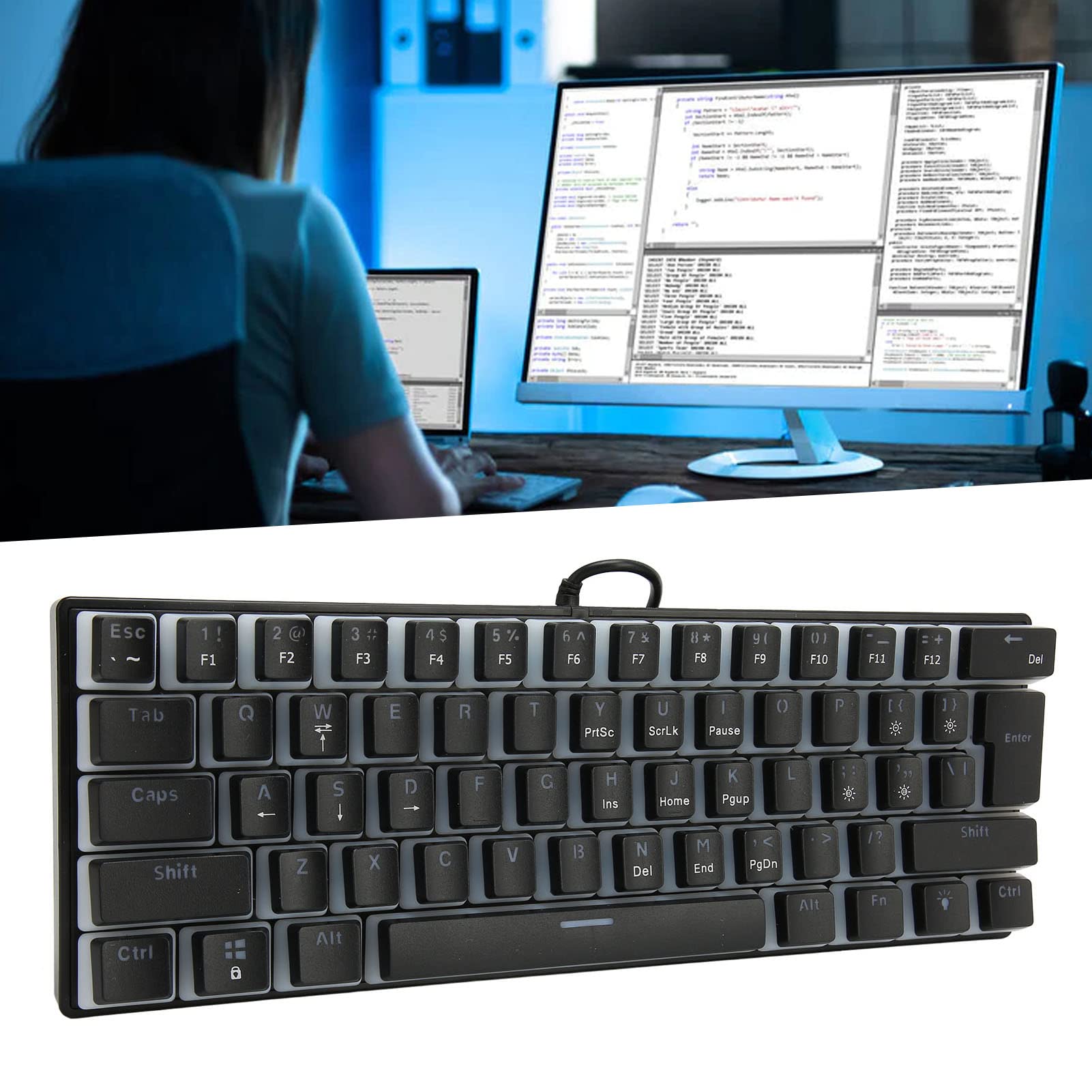 RGB Backlit Mechanical Gaming Keyboard, 61Keys Blue Switch Compact Mini Wired Gaming Keybaord, ABS Anti Ghosting Hot Plug Computer Keyboard