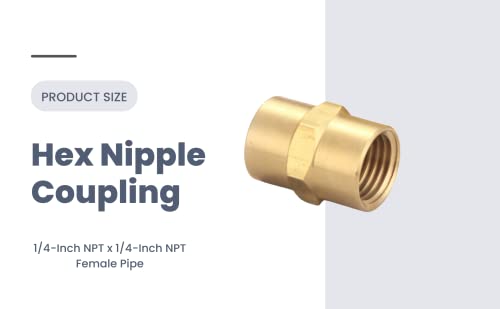 T TANYA HARDWARE Pipe Fitting and Air Hose Fitings, Hex Nipple Coupling Set - 1/4-Inch NPT x 1/4-Inch NPT,Solid Brass, Female Pipe- 10 Piece
