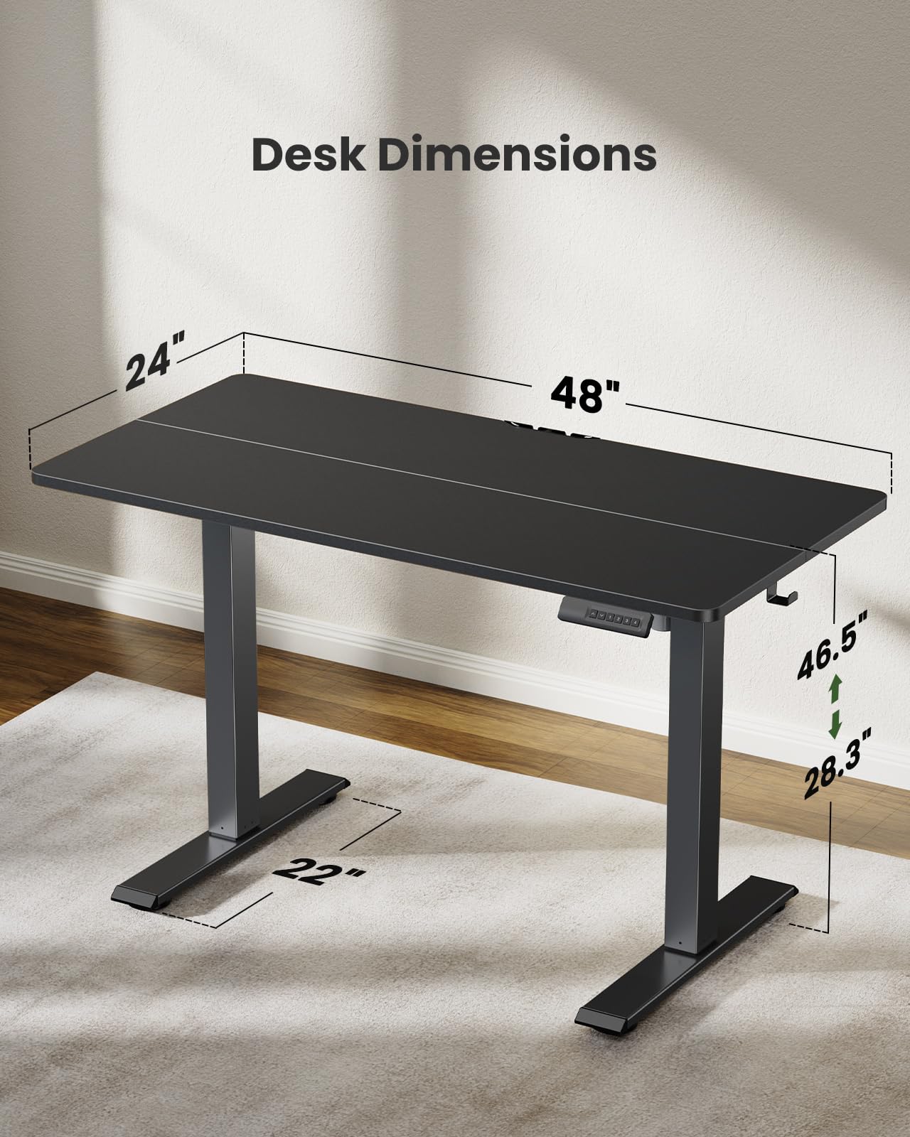 Marsail Electric Standing Desk Adjustable Height, 48 * 24 Inch Sit Stand up Desk for Home Office Furniture Computer Desk with 3 Memory Presets, Headphone Hook