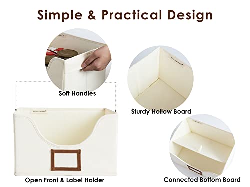 StorageWorks Storage Bins, Foldable Storage Basket for Shelves, Fabric Organizing Bins with Cutout Window and 2 Handles, Beige, 2-Pack