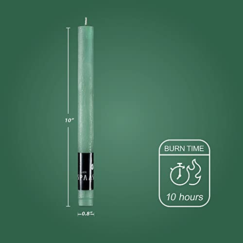 SPAAS Rustic Green Dinner Candles - 10" Tall Rustic Candles, Set of 6 Dripless Green Candles - Unscented Long Burning Decorative Candles for Home Decor, Table Candles, Party, Weddings, and Holiday