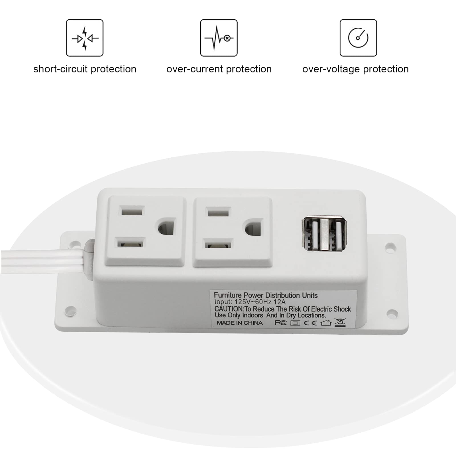 Power Strip with USB, BTU Wall Mount Power Outlet with 2 AC Outlets, 2 USB Ports, 6.56ft Extension Cord, Mountable Under Desk, Workbench, Nightstand, Dresser, Table