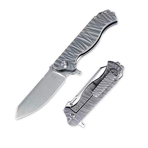 Kizer Knives Tactical, Stonewash Finished S35VN Blade(3.5 Inches) Textured Titanium,Vindicator Ki4522