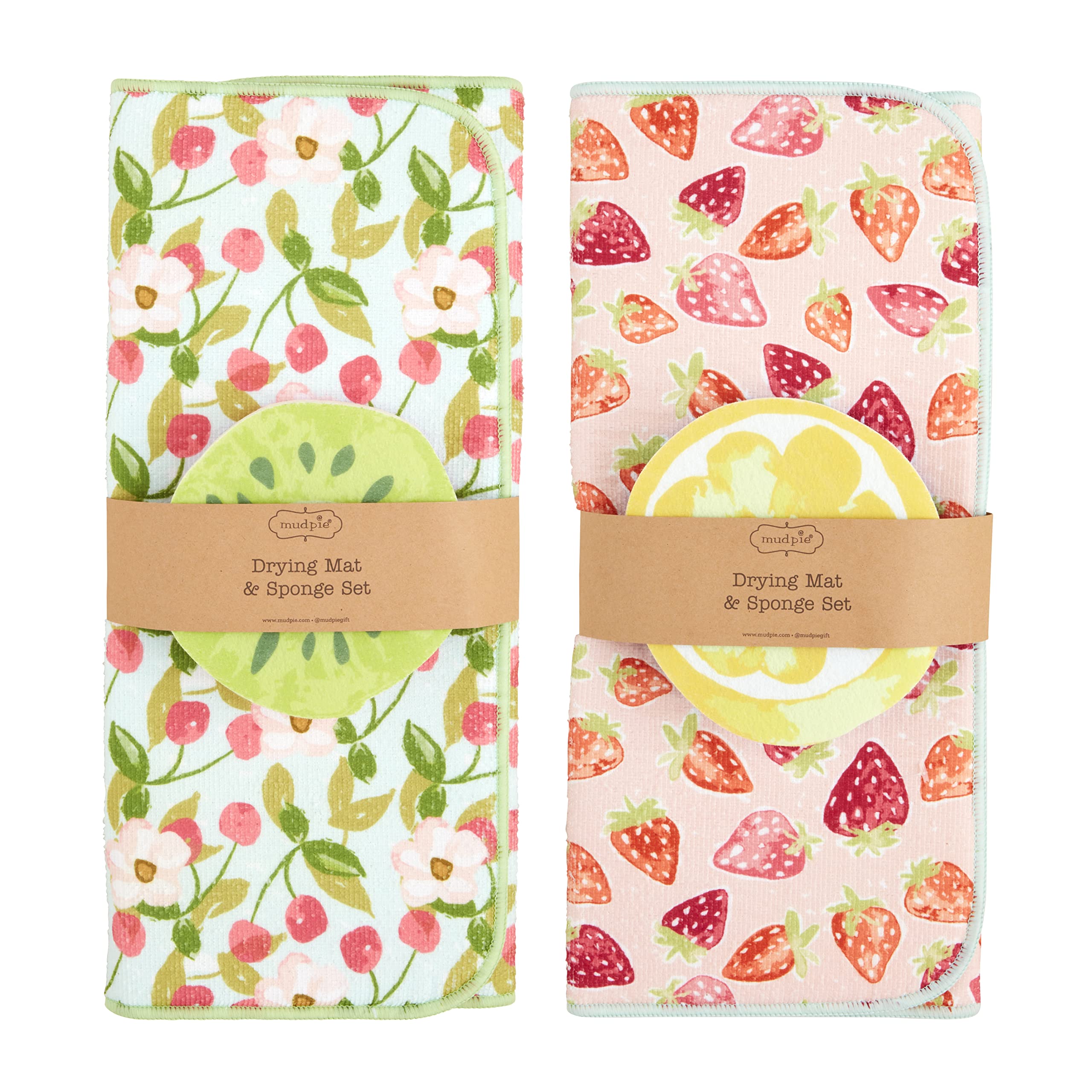 Mud Pie Strawberry Drying Mat Set, Mat 15" X 20" | Sponge 5" Dia