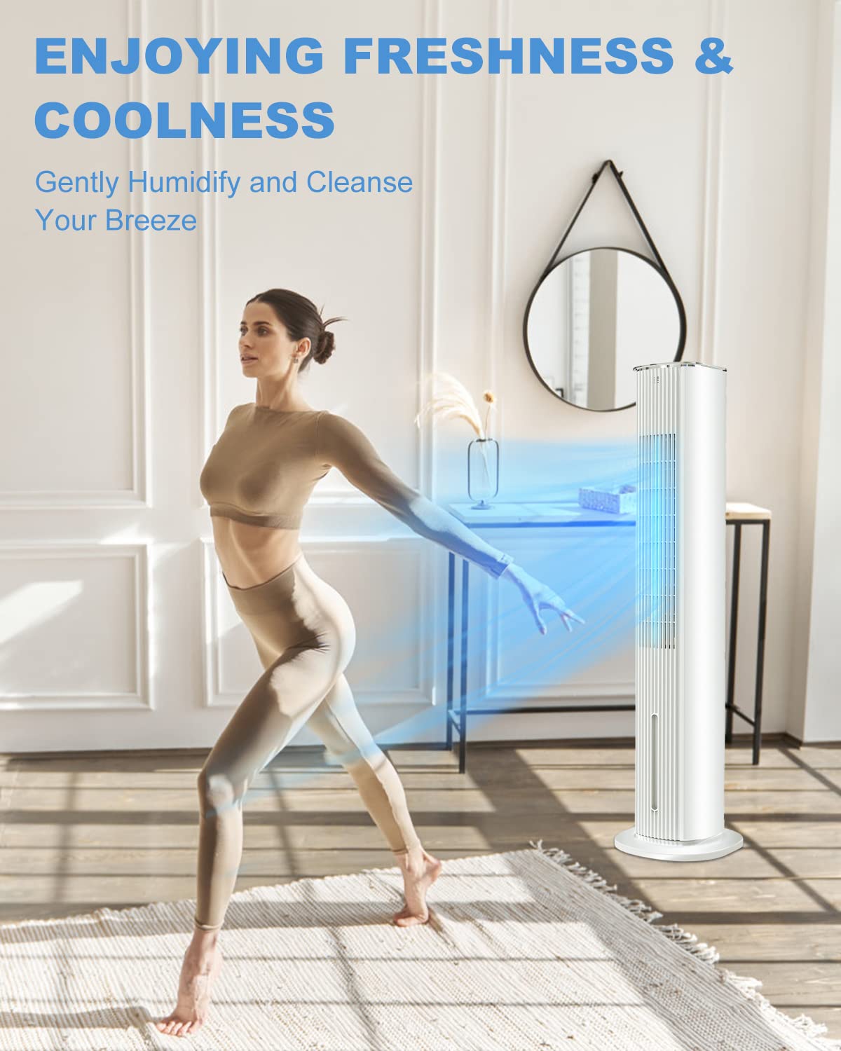 Portable Evaporative Cooler - VEOHAUT Evaporative Air Cooler, 60° Oscillation, 3 Speeds Cooling Fan, Remote & 12-Hour Timer, Air Conditioner for Home Office Bedroom, Ice Packs, 43INCH