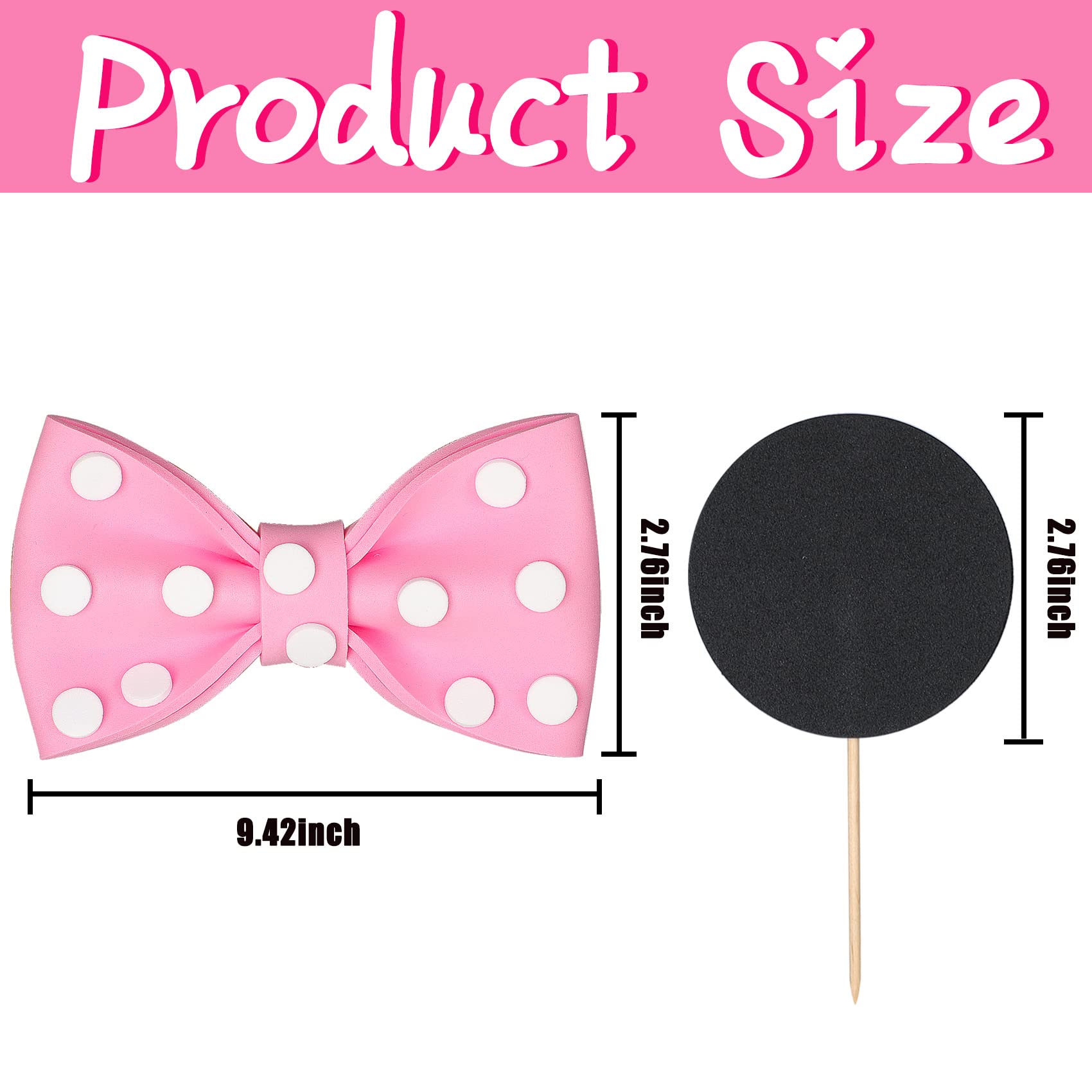 Mouse Cake Topper Pink Bow and Ears Party Supplies Decorations for Baby Girl Birthday