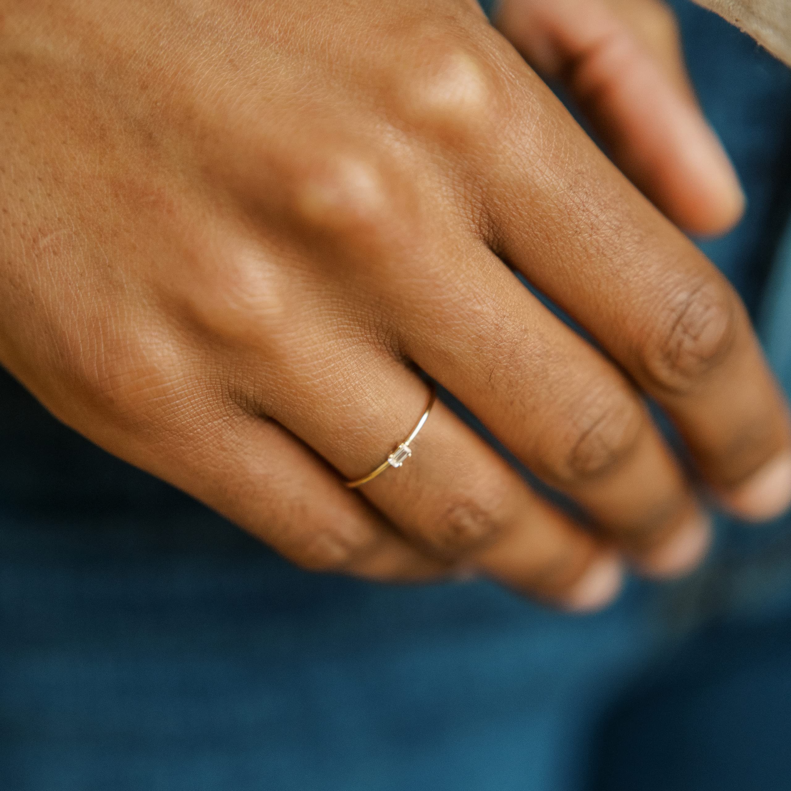 Honeycat White Topaz Baguette Ring in Solid 14K Gold or 14k Rose Gold (Size 5-9) G/8
