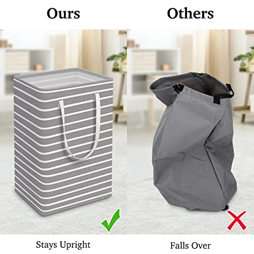 StorMiracle 2 Pack Laundry Basket, 75L Freestanding Laundry Hamper, Foldable & Waterproof Clothes Hamper Laundry Bin with Reinforced Handles for Laundry Room, Bedroom, Living Room, Grey