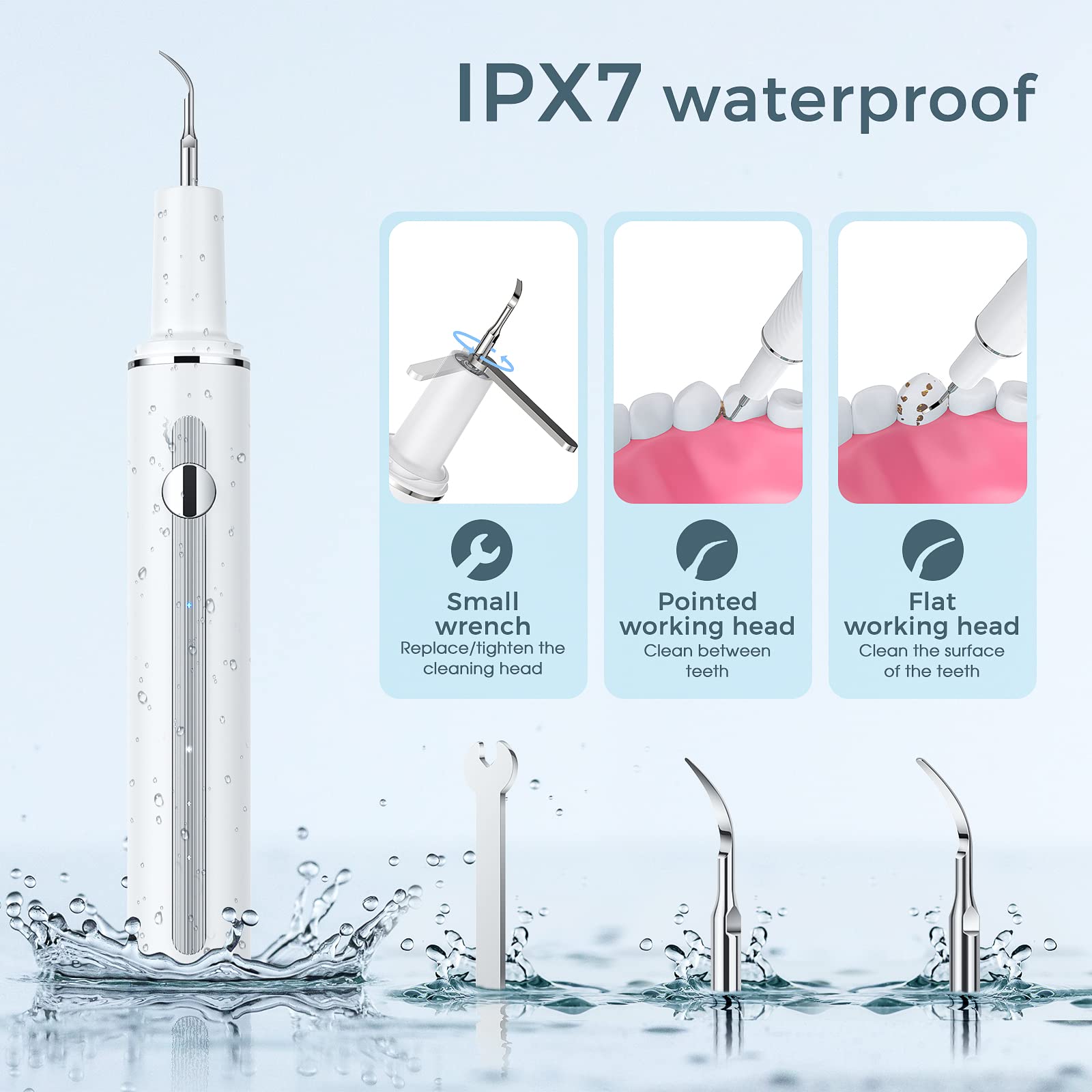 Teeth Cleaning kit, Electric Tooth Cleaning Tool with LED Light,Tooth Cleaner with 3 Modes, Home Teeth Cleaner with 3 Replaceable Inlet Sleeves