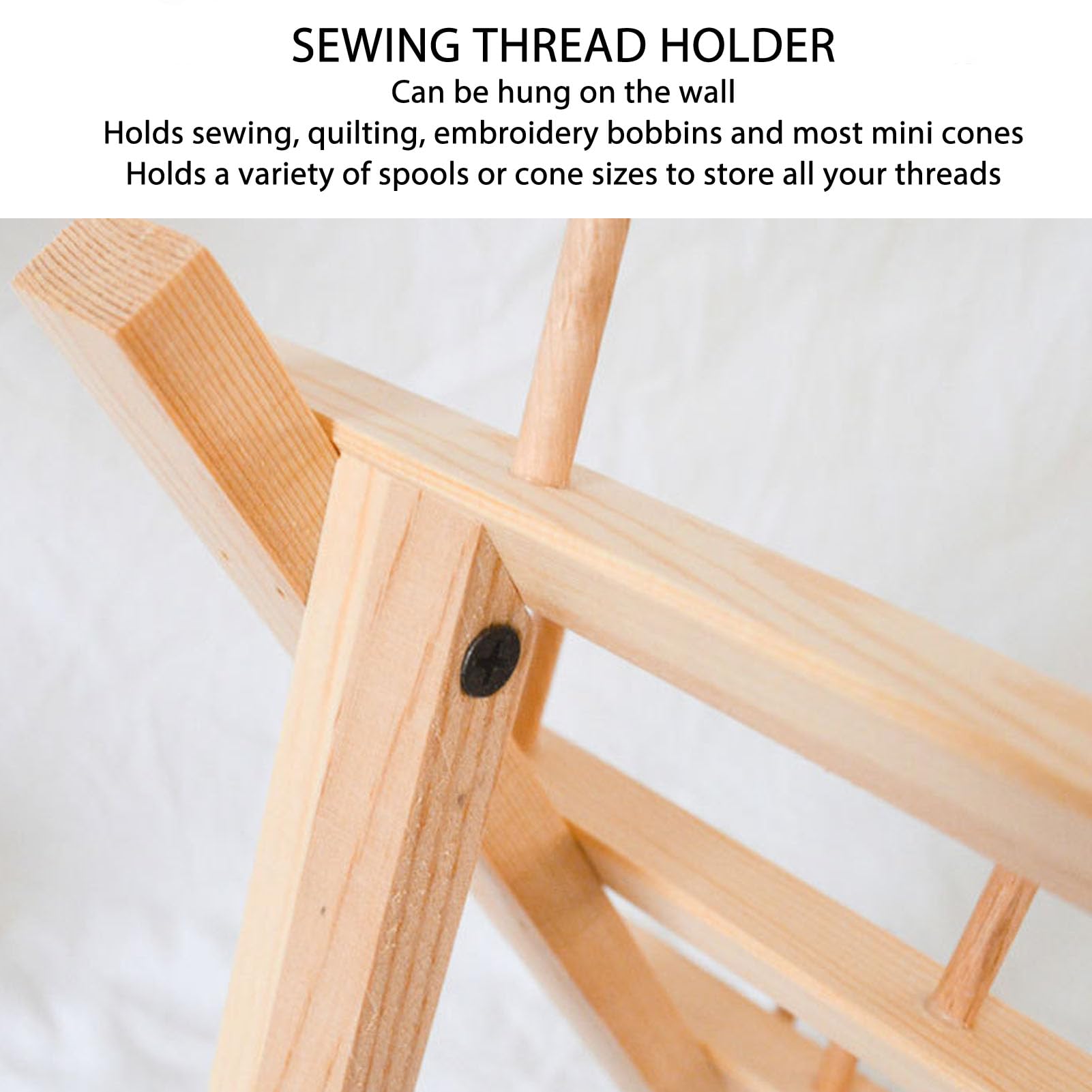 Thread Holder 48 Spools Thread Rack Wall Mounted Wooden Thread Holder, DIY Embroidery Spool Thread Organizer for Household Sewing, 13.4 x 16.1in Thread Rack with Hanging Hook