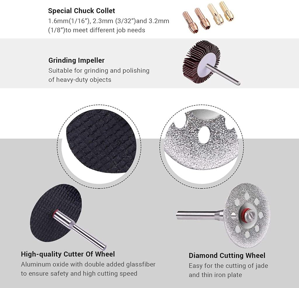 Rotary Tool Accessories Kit, ENGiNDOT 361 Pieces 1/8-Inch Diameter Shanks, Multifunctional Tools Universal Accessories for Easy Cutting, Grinding, Sanding, Carving, Polishing, Drilling