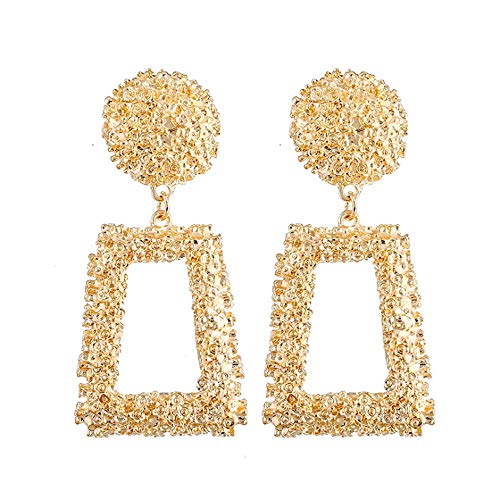 Hollow Geometric Large Square Dangle Earrings Metal Statement Drop Earrings Punk Bohemian Raised Textured Design Big Hoop Earrings for Women Fashion Jewelry