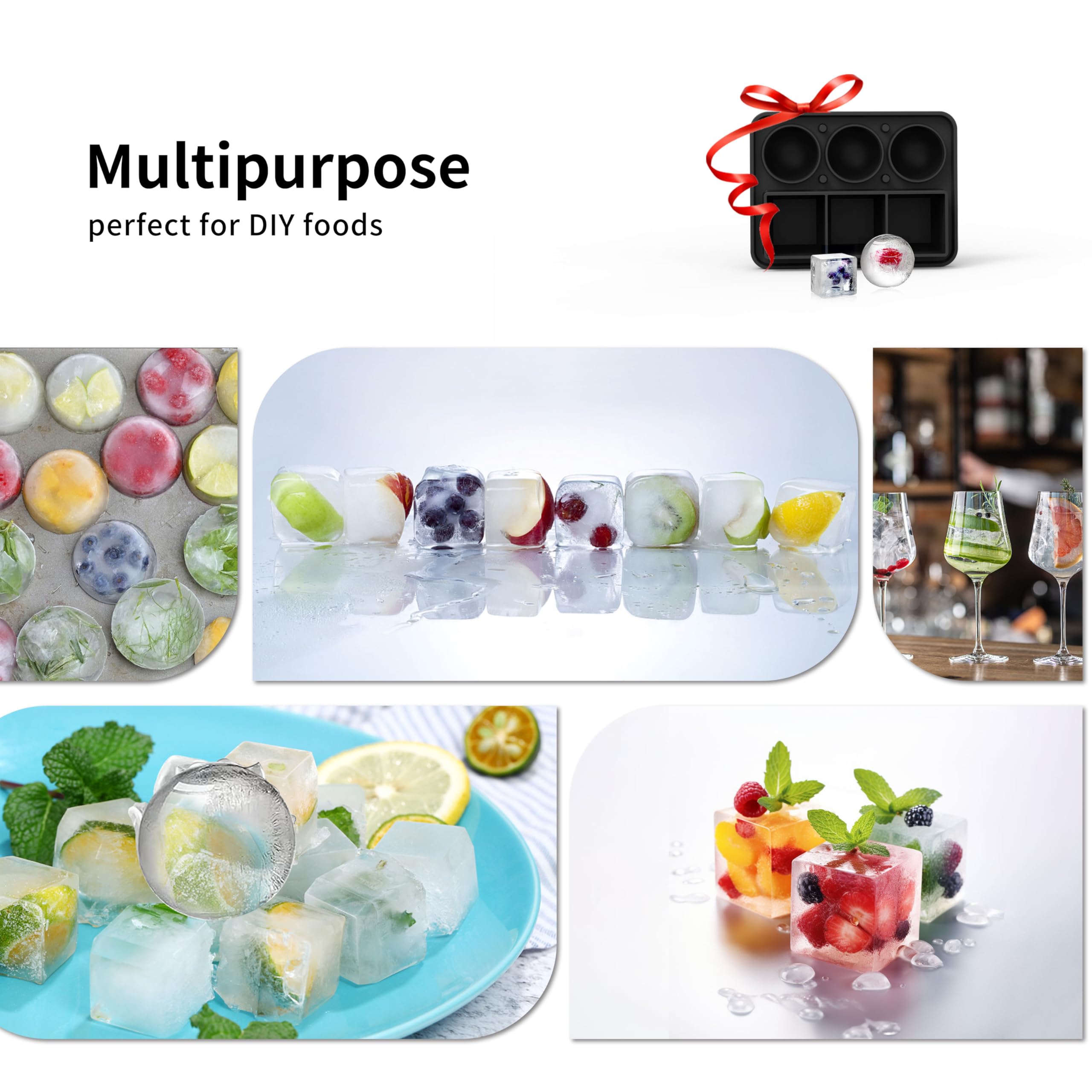 RCMo Ice Cube Tray,Square and Ball ice cubes mold,Ice Cube Tray Easy Release Slow Melting Frozen for Cocktails, Whiskey and Bourbon Drinks,BPA-Free and Reusable
