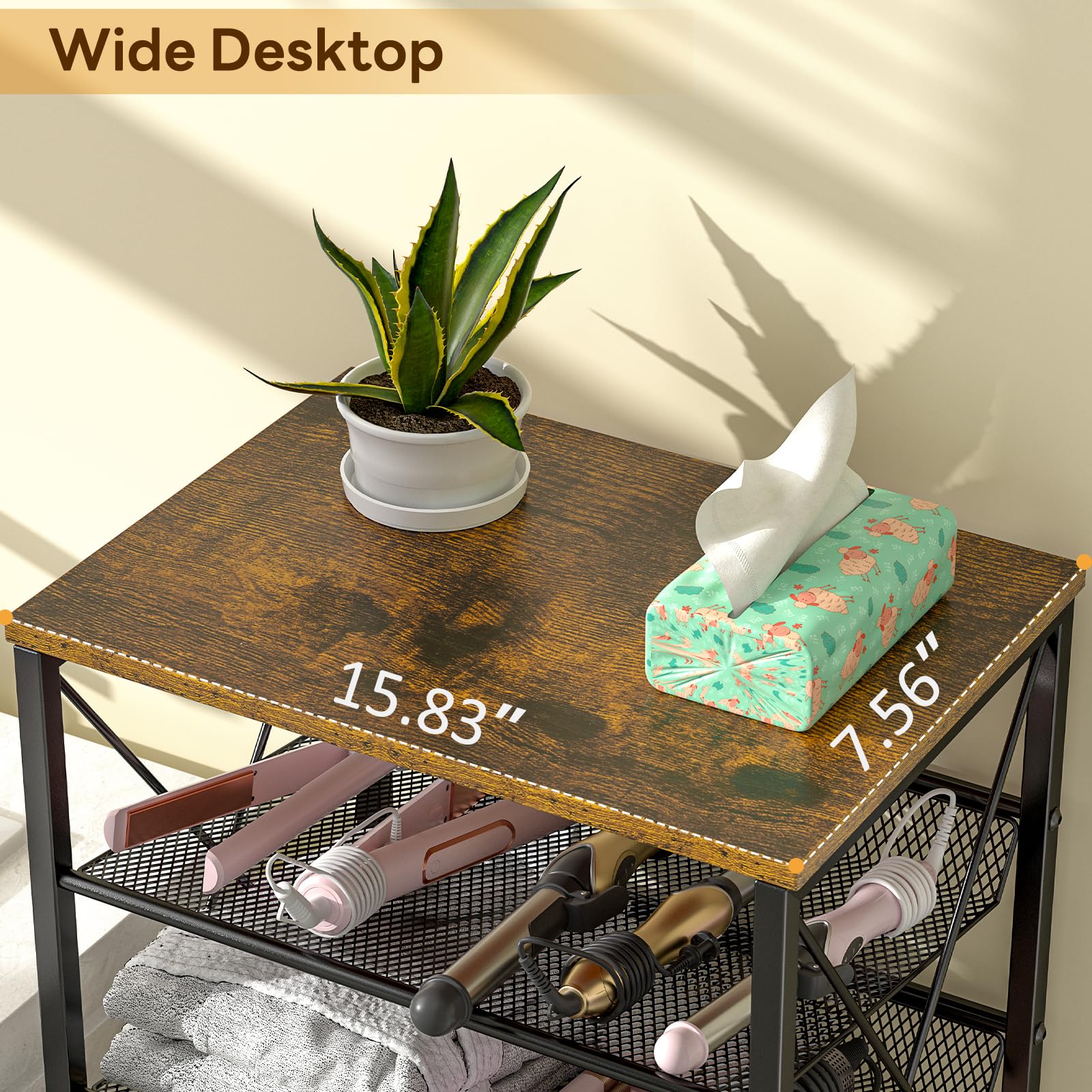ThreeHio 5 Tier Bathroom Storage Shelf, Bathroom Standing Shelf with fences, Freestanding Shelving Units and Storage Hair Tool Organizer Stand Table Floor Open Shelf for Living Room, Bedroom, Bathroom