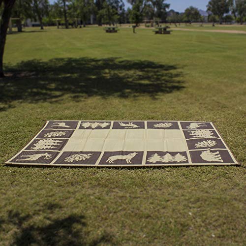 Stylish Camping 226097 6-feet by 9-feet Reversible Mat, Plastic Straw Rug, Large Floor Mat for Outdoors, RV, Patio, Backyard, Picnic, Beach, Camping - Hunter Mat (Brown/Beige)