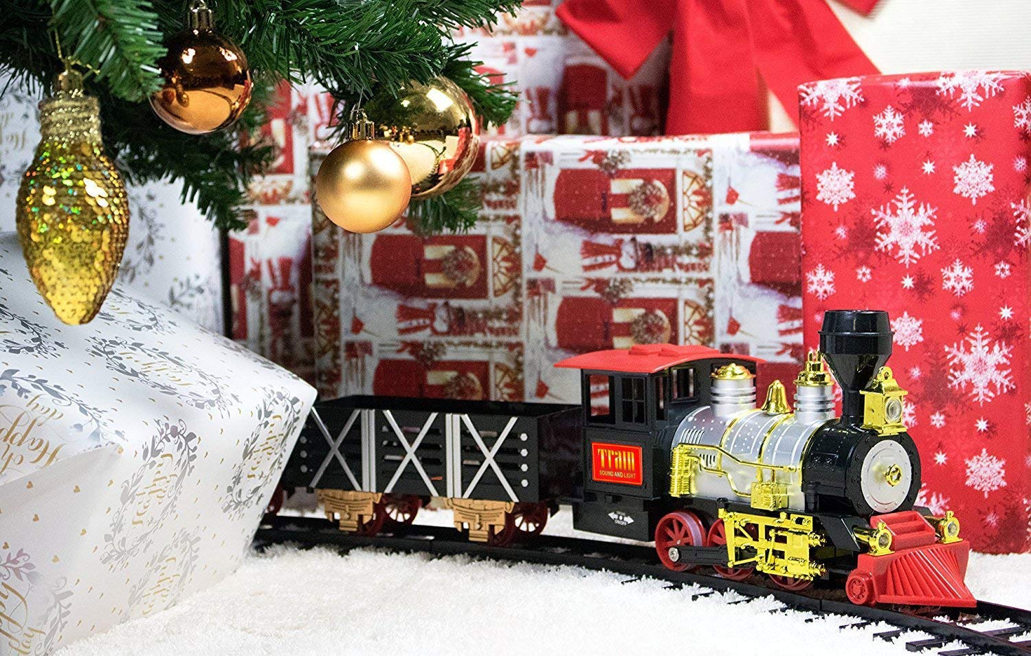 Large Classic Holiday Christmas Tree Train Set with Sounds Lights Smoke for Around Under The Christmas Tree