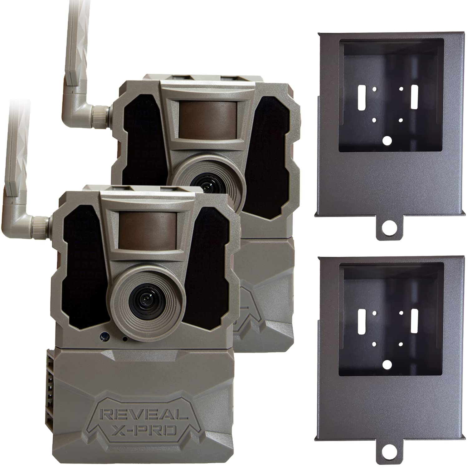 TACTACAM Reveal X PRO Cellular Trail Camera, Verizon and AT&T, NO Glow, Integrated GPS Tracking, Built in LCD Screen, HD Photo and HD Video (2 PK) + 2 Steel Security Cases