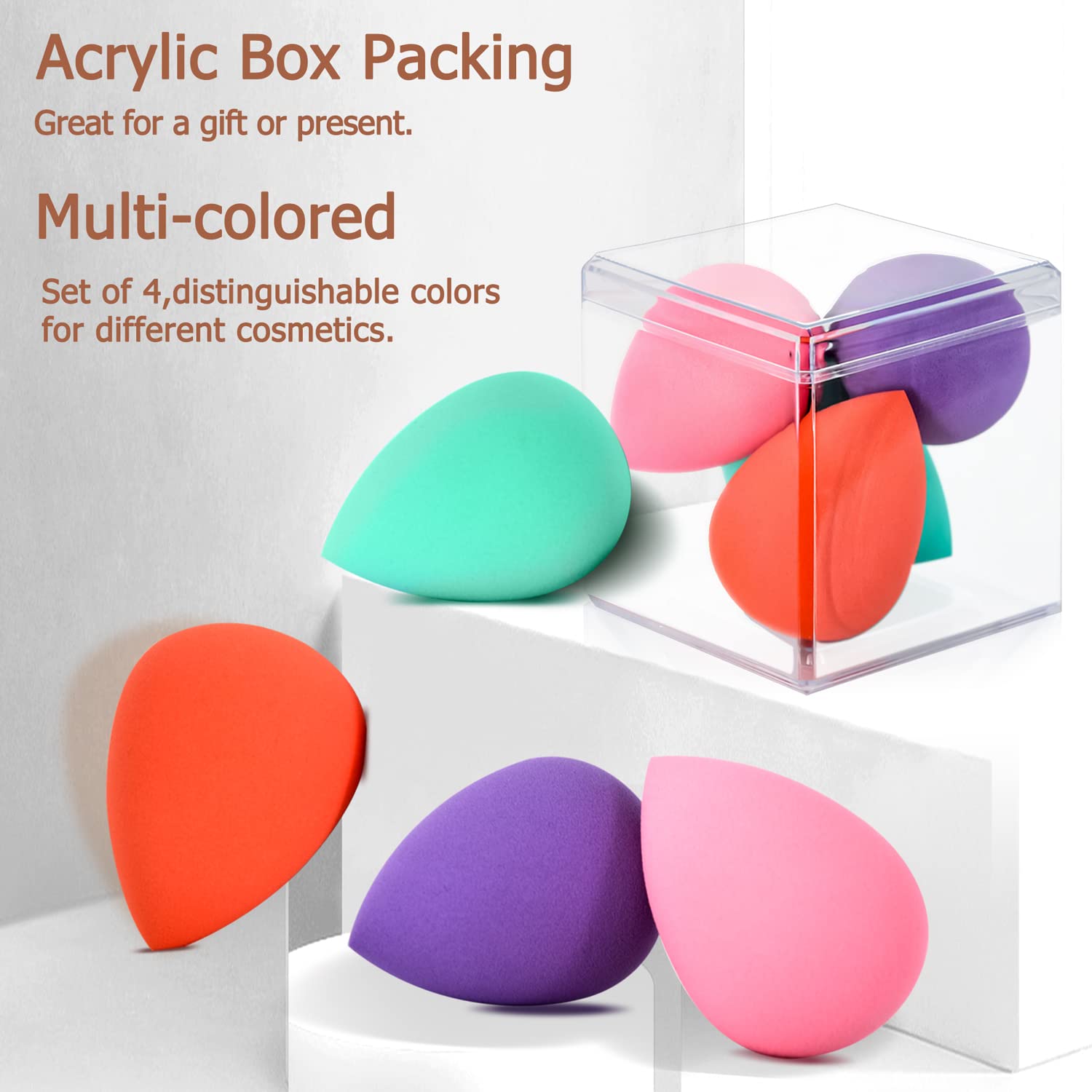 Sokurang Latex free muti-color teardrop beauty blender, egg shape makeup sponge for blending, 4 pack make up sponges for face, set of 4 pcs, great gift for woman.…