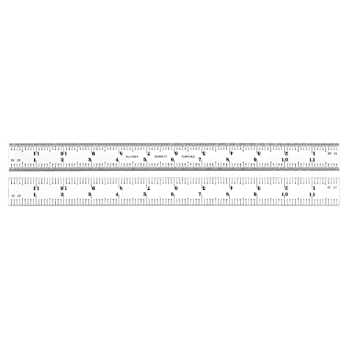 Starrett Spring Tempered Steel Rule with Satin Chrome Finish, Quick Reading and Inch Graduations - 12" Length, 6R Graduation Type, 3/64" Thickness - C606R-12
