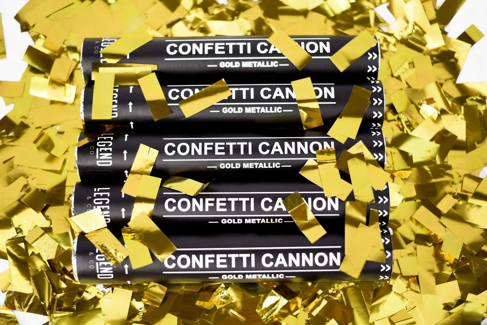 Large Confetti Cannons Gold | Mylar and Air Powered | Launches 20-25ft | Celebrations, New Year's Eve, Birthdays and Weddings (5 Pack)