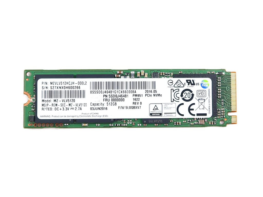 Solid State Drive 5SD0J46481 8S5SD0J46481 Compatible Replacement Spare Part for Lenovo Samsung PM951 MZ-VLV5120 512GB PCI Express 3.0 x4 TLC NVMe M.2 2280 Internal SSD