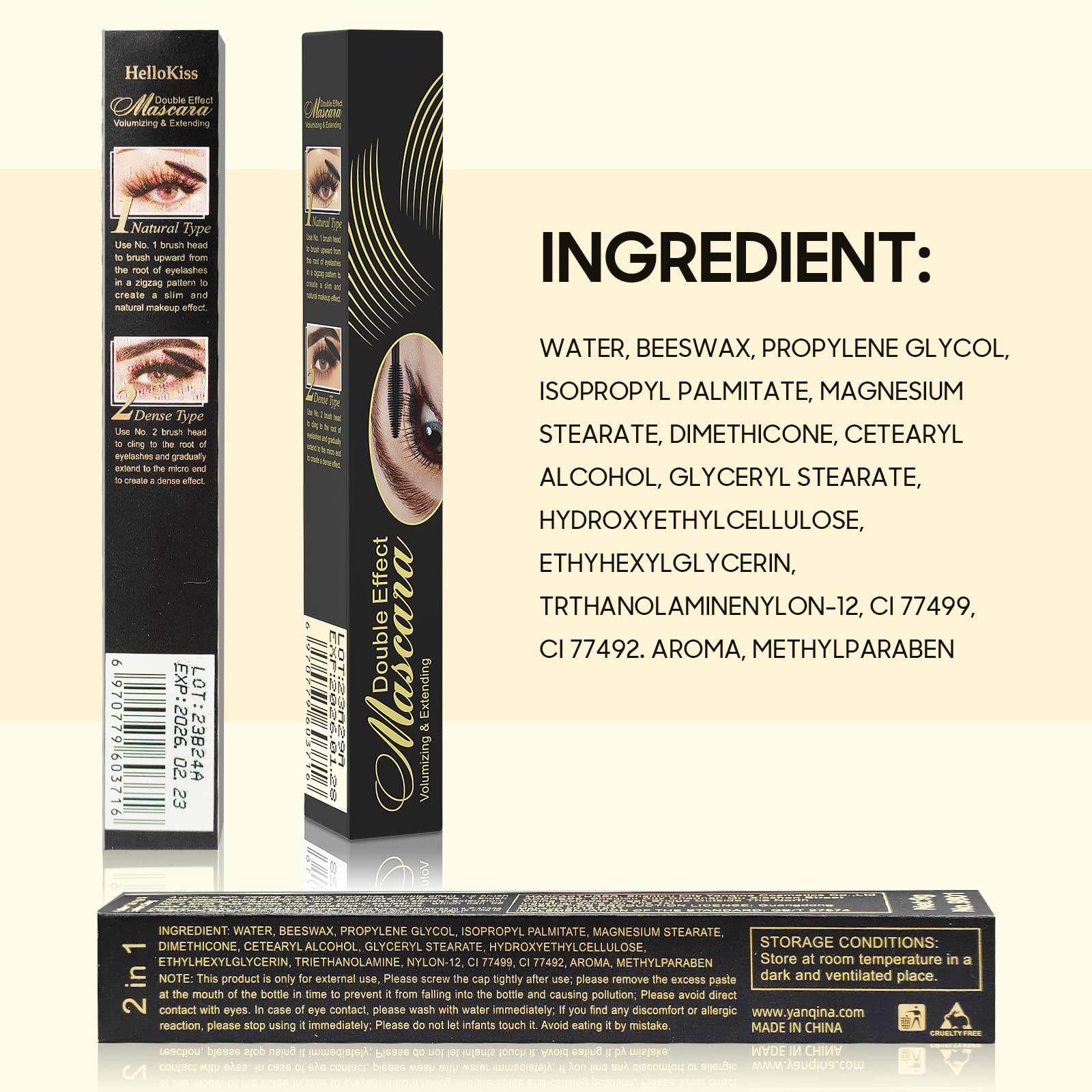 Mascara Black Volumizing and Lengthening - Long-Lasting, Fast Dry, Waterproof and Smudge-Proof, Tubing Mascara, Curling Eyelashes, Cruelty Free, Eye Makeup, Black, 1 Count