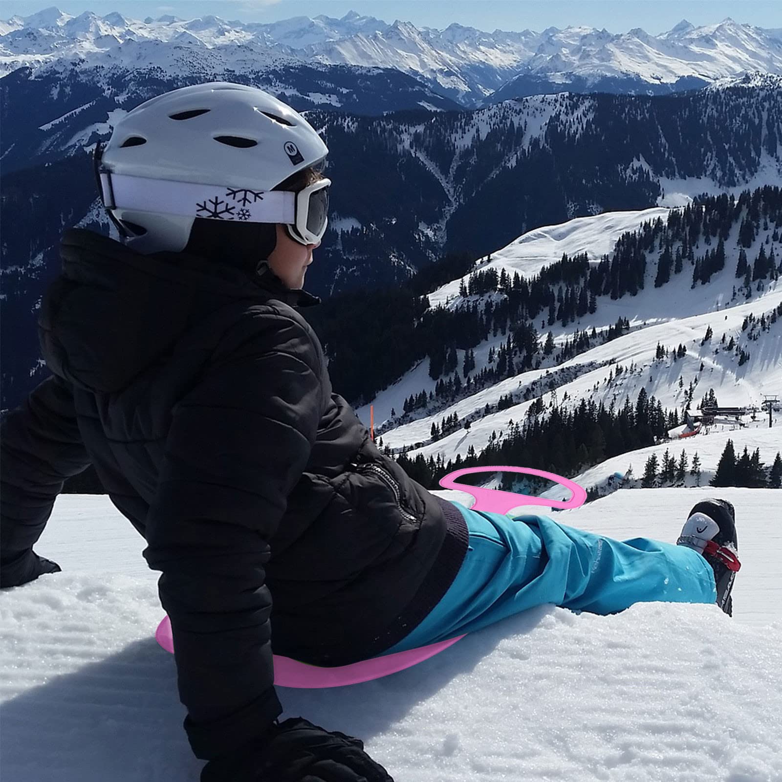 Portable Snow Sleds for Kids & Adult, Winter Plastic Skiing Board, Utility Durable Snow Board with Big Handle, Snow Saucers for Sledding Grass Sand Boarding (#2 P-18.89 * 14.56in)