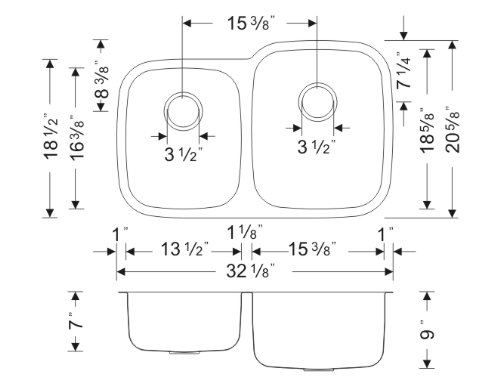 Wells CMU3221-79-16-1 Craftsmen Series Kitchen Sink Package, 32" 40/60, Brushed Matte Finish