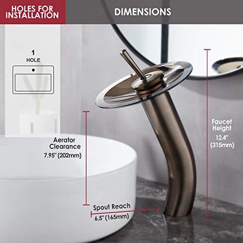 RODDEX Waterfall Bathroom Faucet Glass Single Handle Solid Brass Basin Lavatory Vessel Sink Vanity Faucet, Tall, Oil Rubbed Bronze …