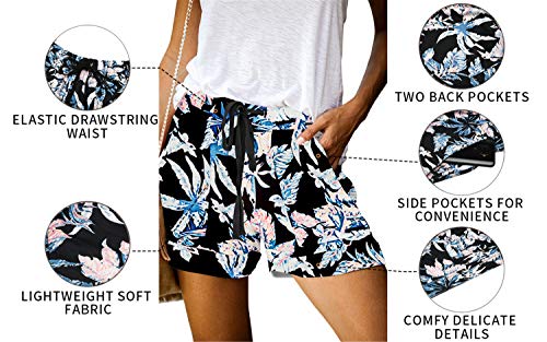 KISSMODA Women's Workout Shorts Athletic Sports Running Shorts with Pocket Floral Print