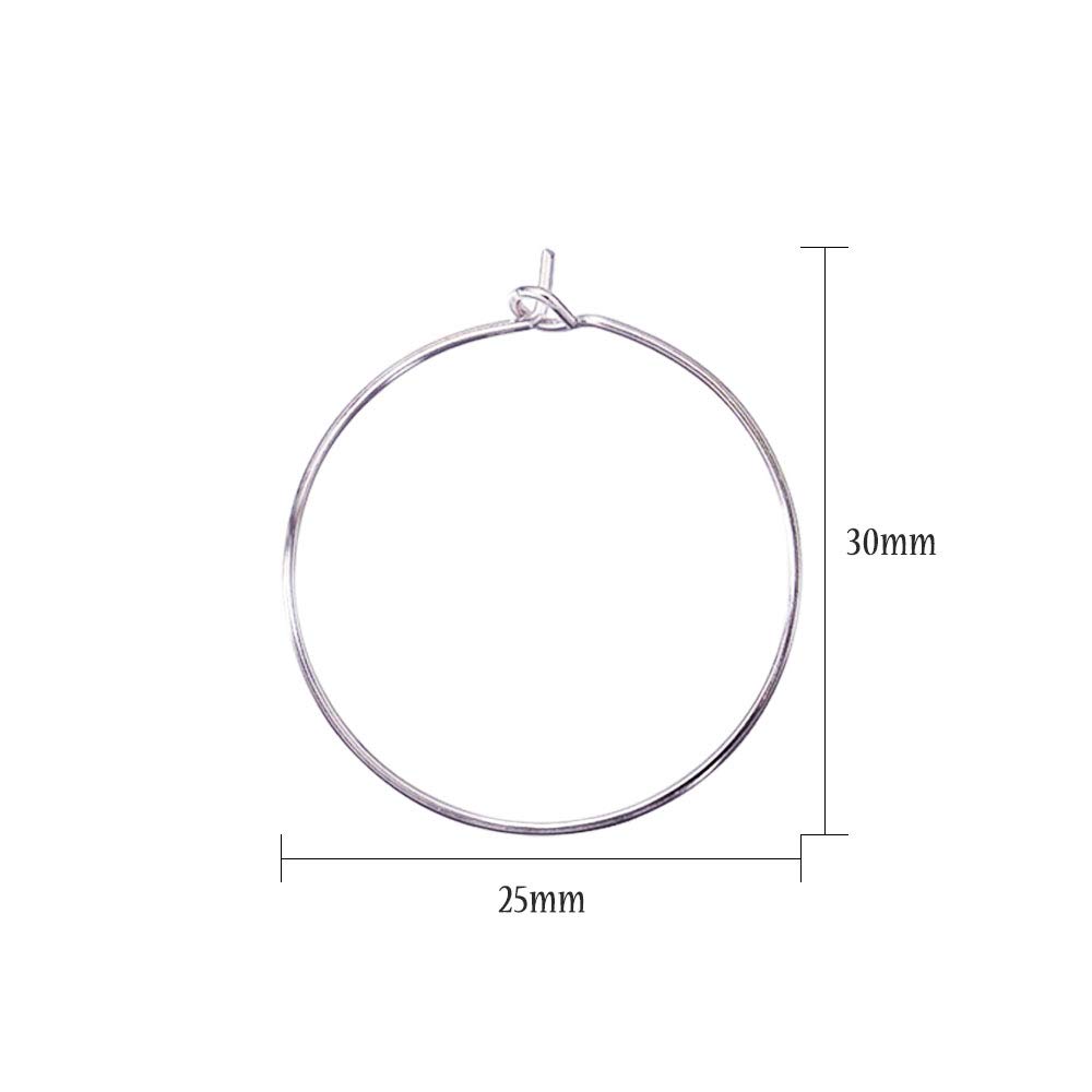 Onwon 300 Pieces Wine Glass Charm Rings DIY Your Own Wine GLass Marker Silver Plated Open Hoop Earring Beading Hoop Party Favor