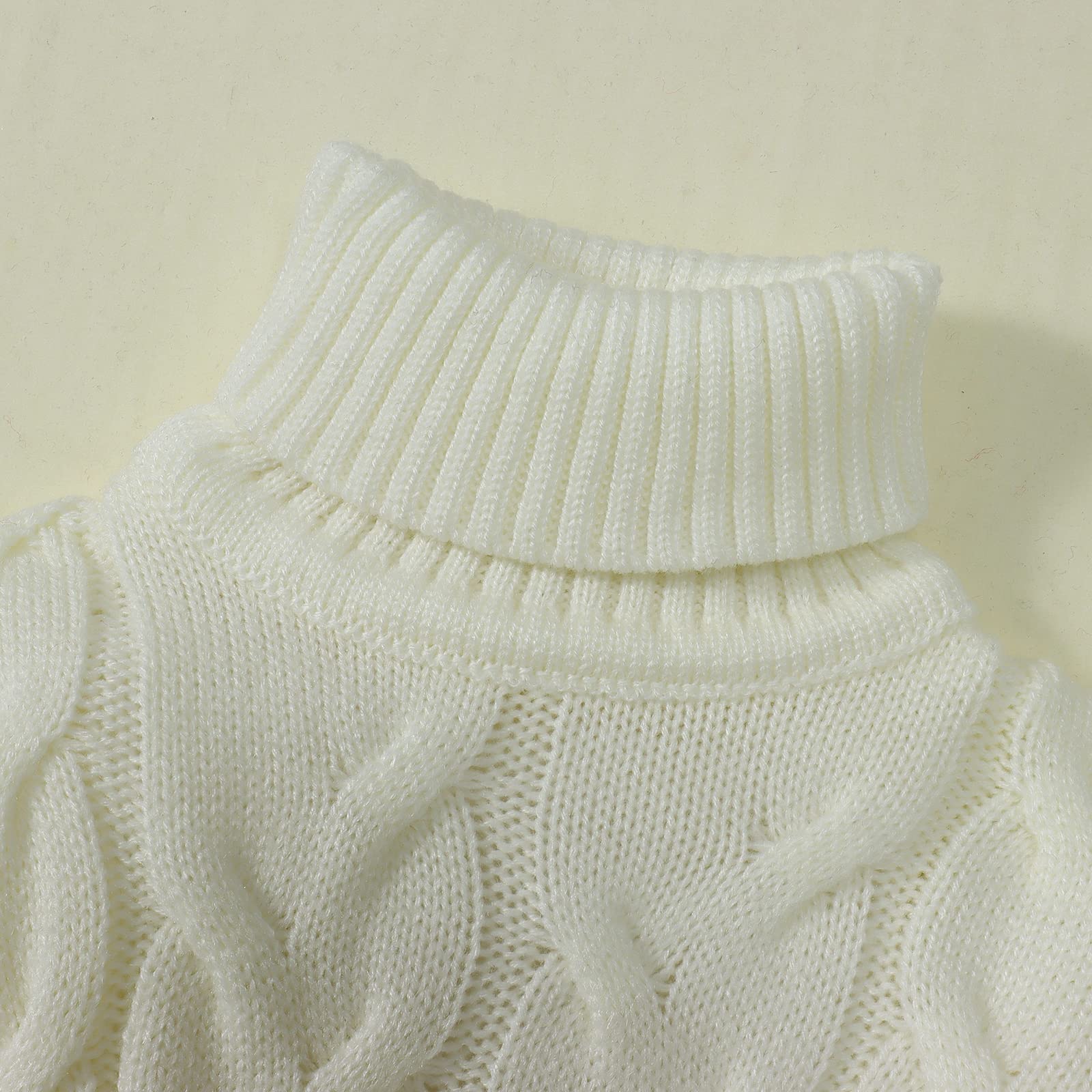 Ritatte Toddler Baby Girls Boys Sweaters Turtleneck Cable Knit Long Sleeve Warm Pullover Sweater Fall Winter Top Clothes (14, White)