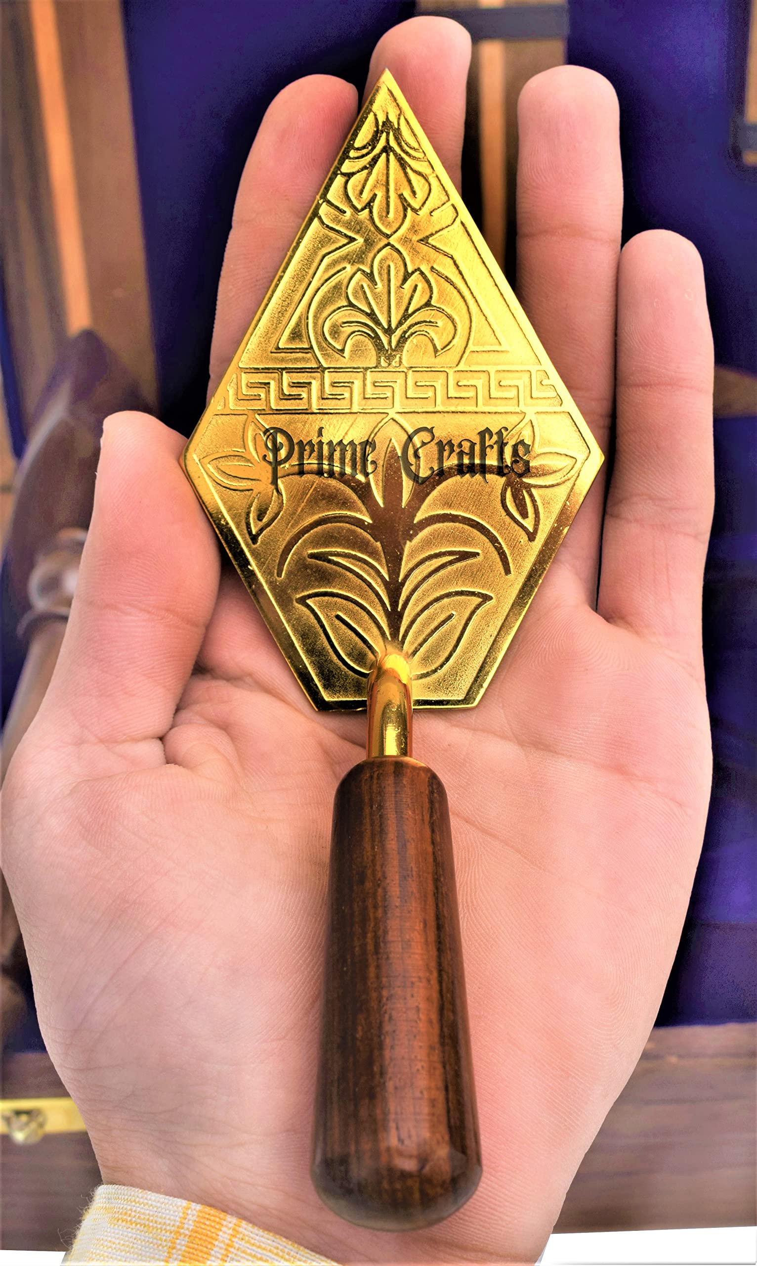 Wooden Masonic Plumb Square And Rule Wooden Masonic Working Tools set with Golden Color Plated trowel Fully Classic Creamy Theme by AYAANS (Cream Theme)