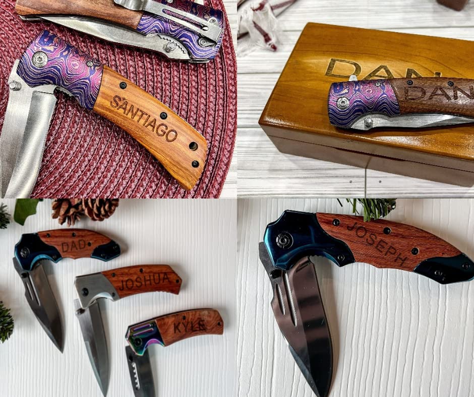 Pocket Knife Gifts For Men Stainless Steel 5" Blade With Ultra-Secure & Comfortable Belt Clip Personalized Engraved Knive for Everyday Carry, Groomsmen Camping Birthday Father's Day Or A Gift For Your Guys - This Knife Is The Perfect Choice (Knife NOT Eng
