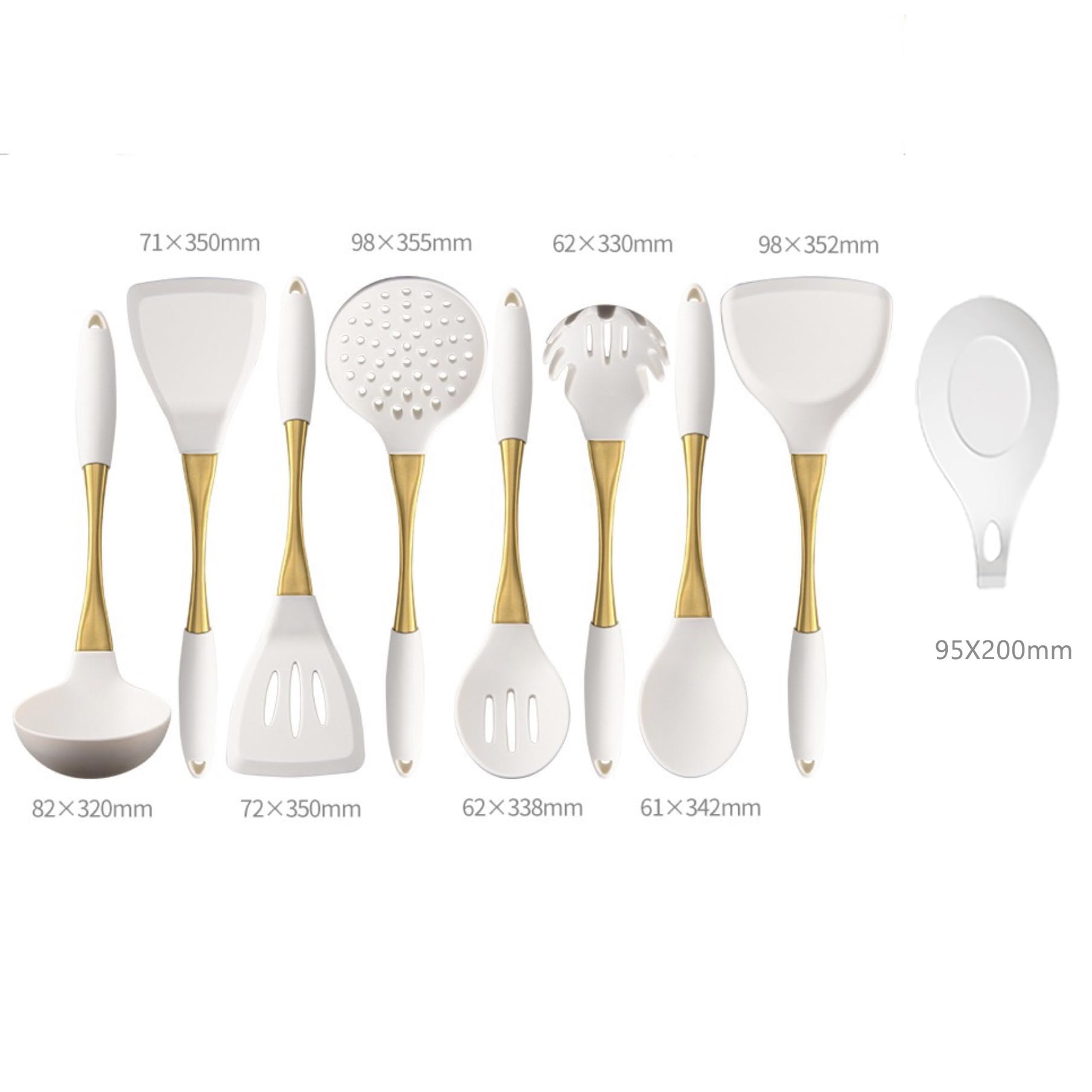 UMEONEVE White And Gold Silicone Cookware Set, 9-Piece, Universal Kitchen Utensils,gold with white kitchen utensils,Silicone Spatula Cooking Spoons for Nonstick Cookware Golden Stainless steel Handle