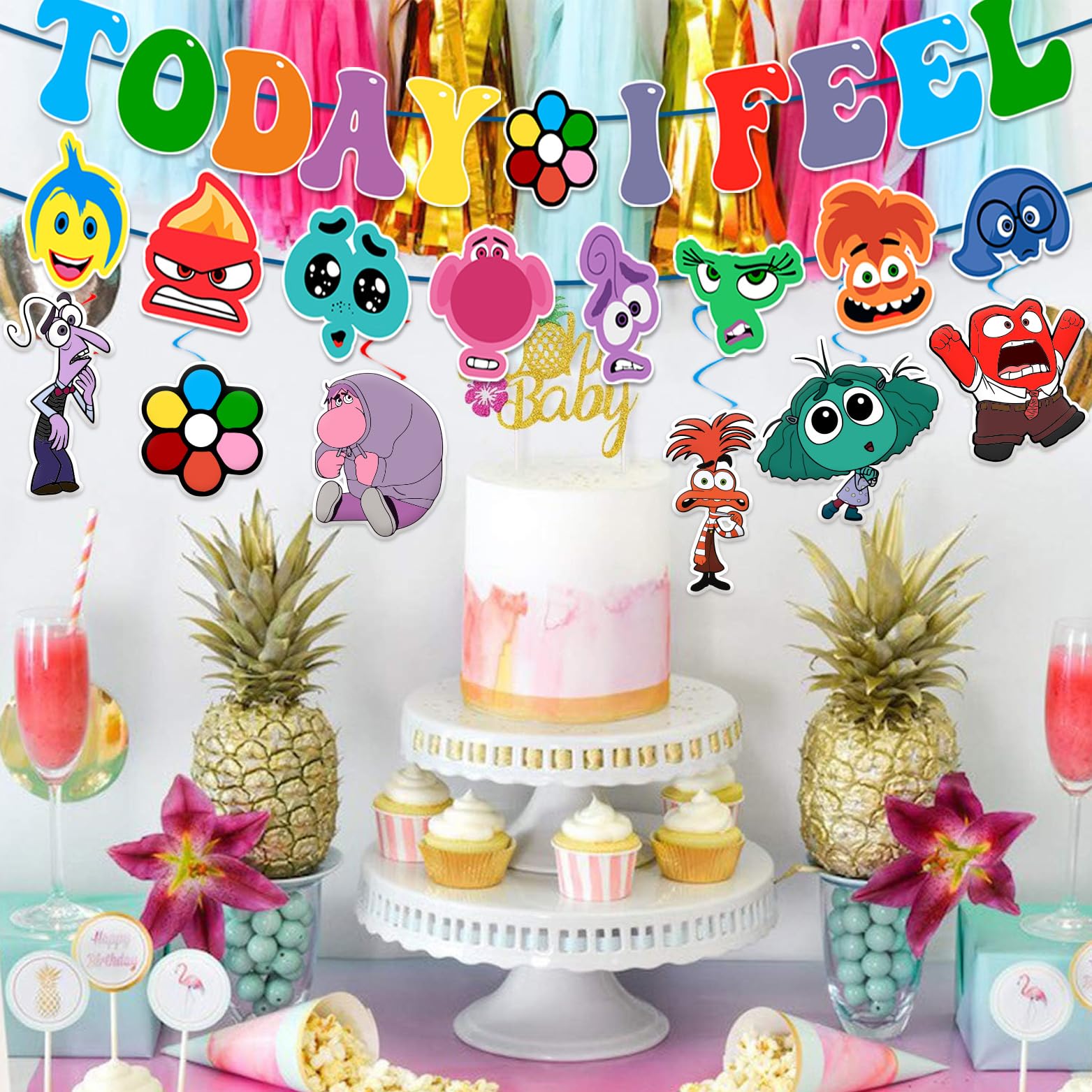 Titenmaoyi Inside Birthday Party Decorations, 1Pcs Today I Feel Banner pattern and 11Pcs Hanging Swirls Set for Birthday Party Decor Baby Shower
