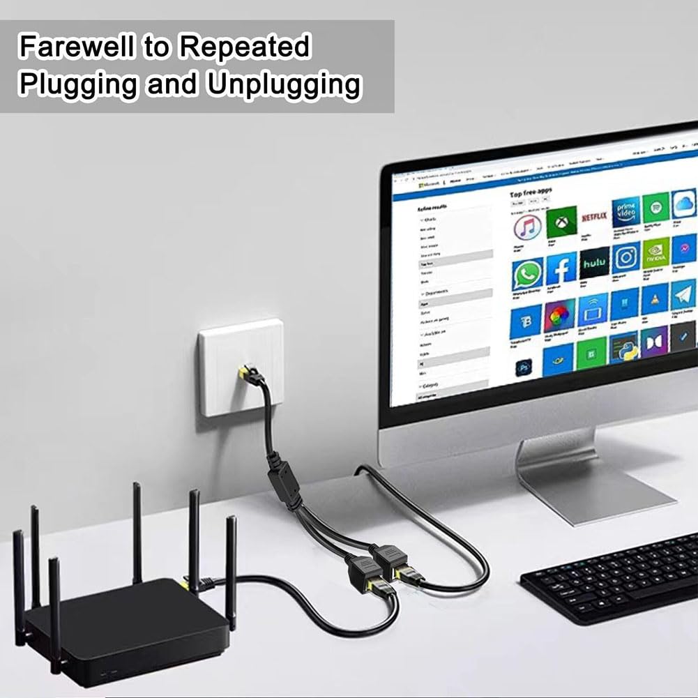 RJ45 Ethernet Splitter 1 to 2 Port Network Adapter, sartyee RJ45 Splitter Adapter for Super Category 5/5e/6/7, Applicable to Equipment with RJ45 Interface, Computer, Router, Set-top Box, Optical Modem