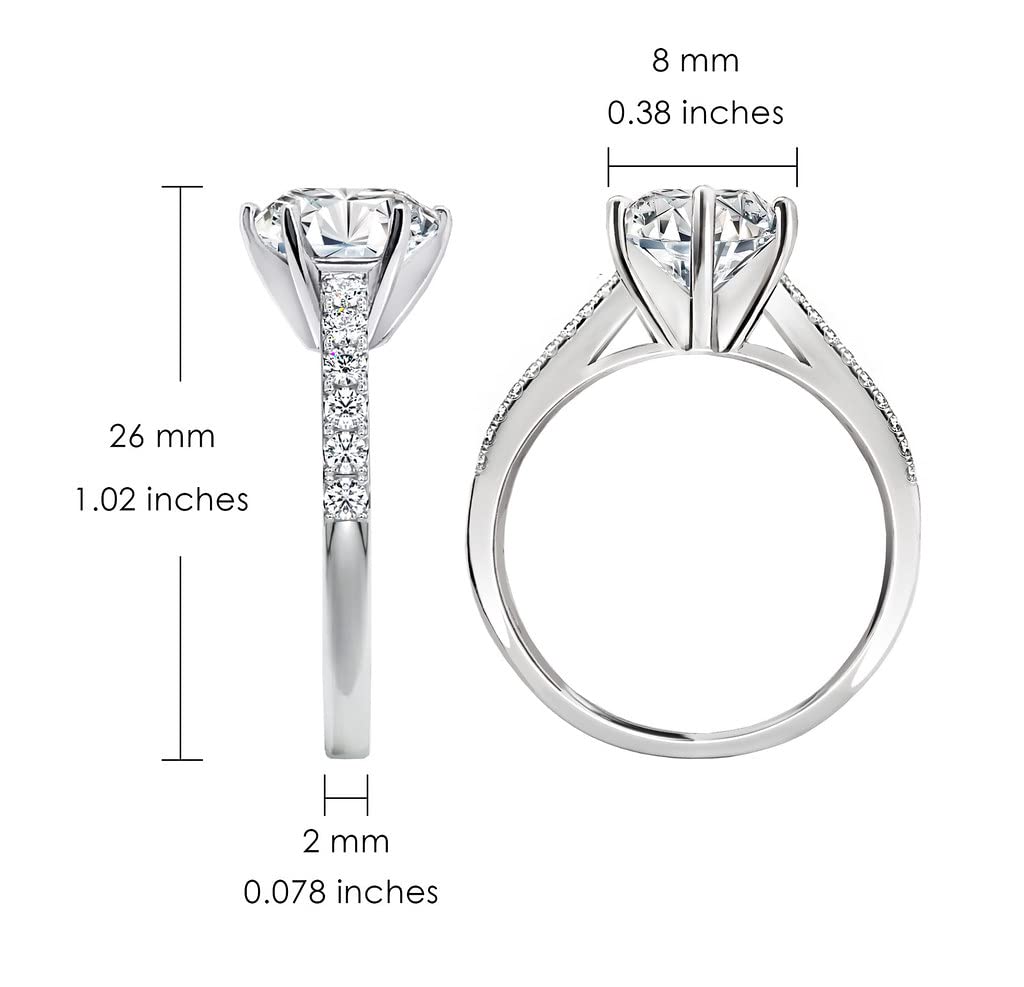 Hoops & Loops 925 Sterling Silver Round-Cut 3.00 Carat Cubic Zirconia 6-Prong-Set Solitaire Engagement Bridal Wedding Band Ring, Size 5